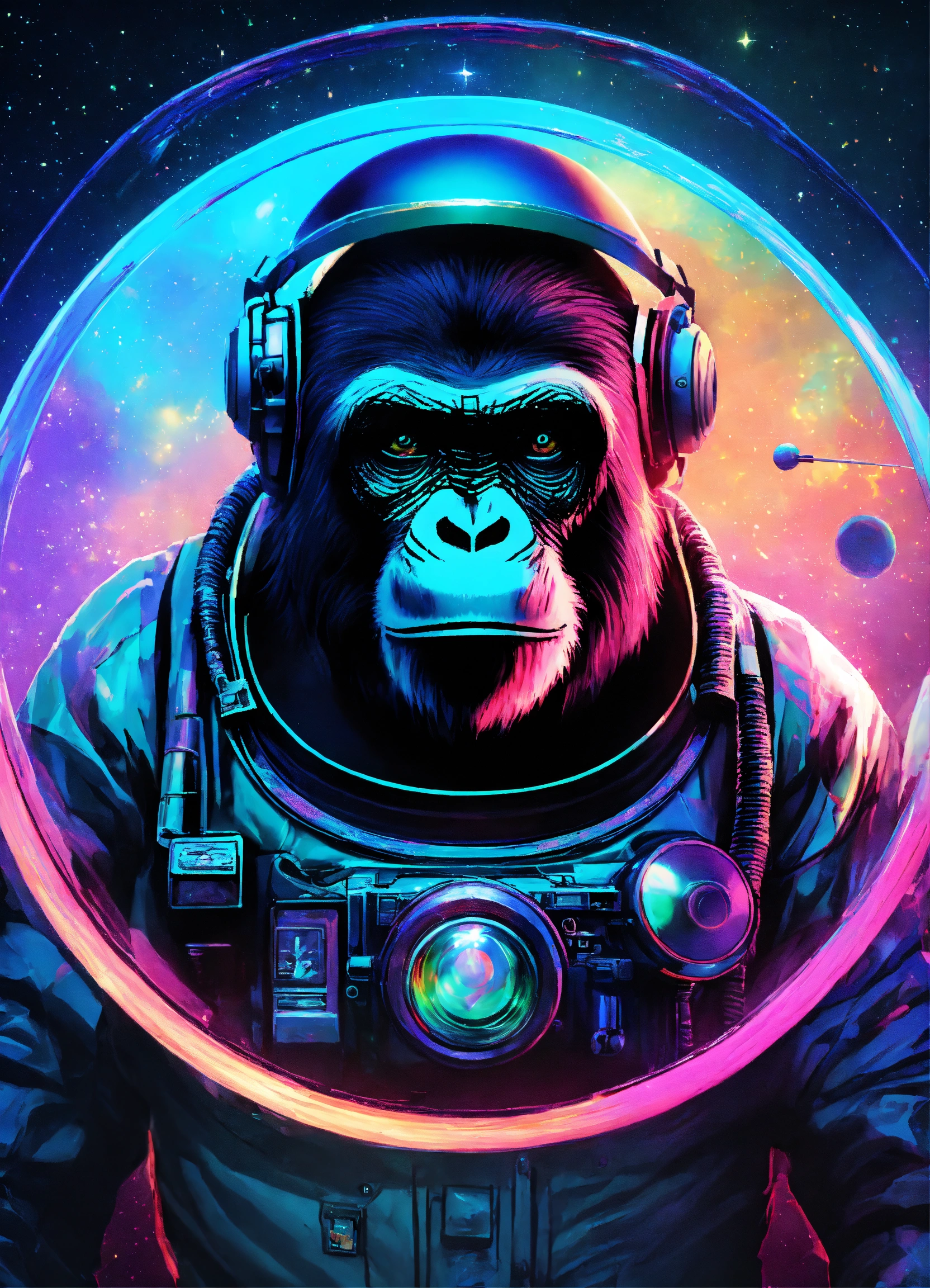 Lexica - APE ATRONAUT, circle image, holographic, best quality