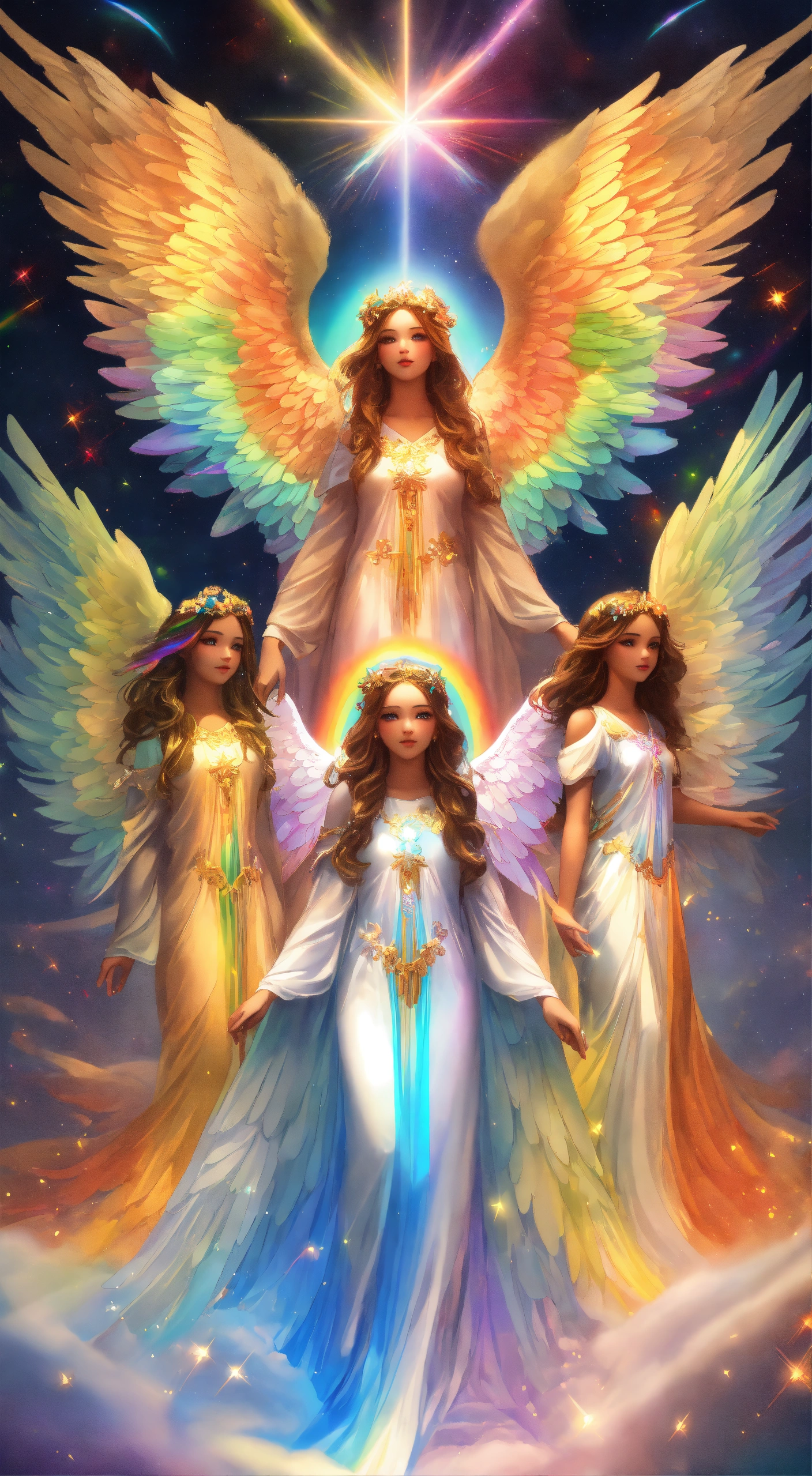 Lexica - 7 hyper-detailed holographic angels together with detailed and ...