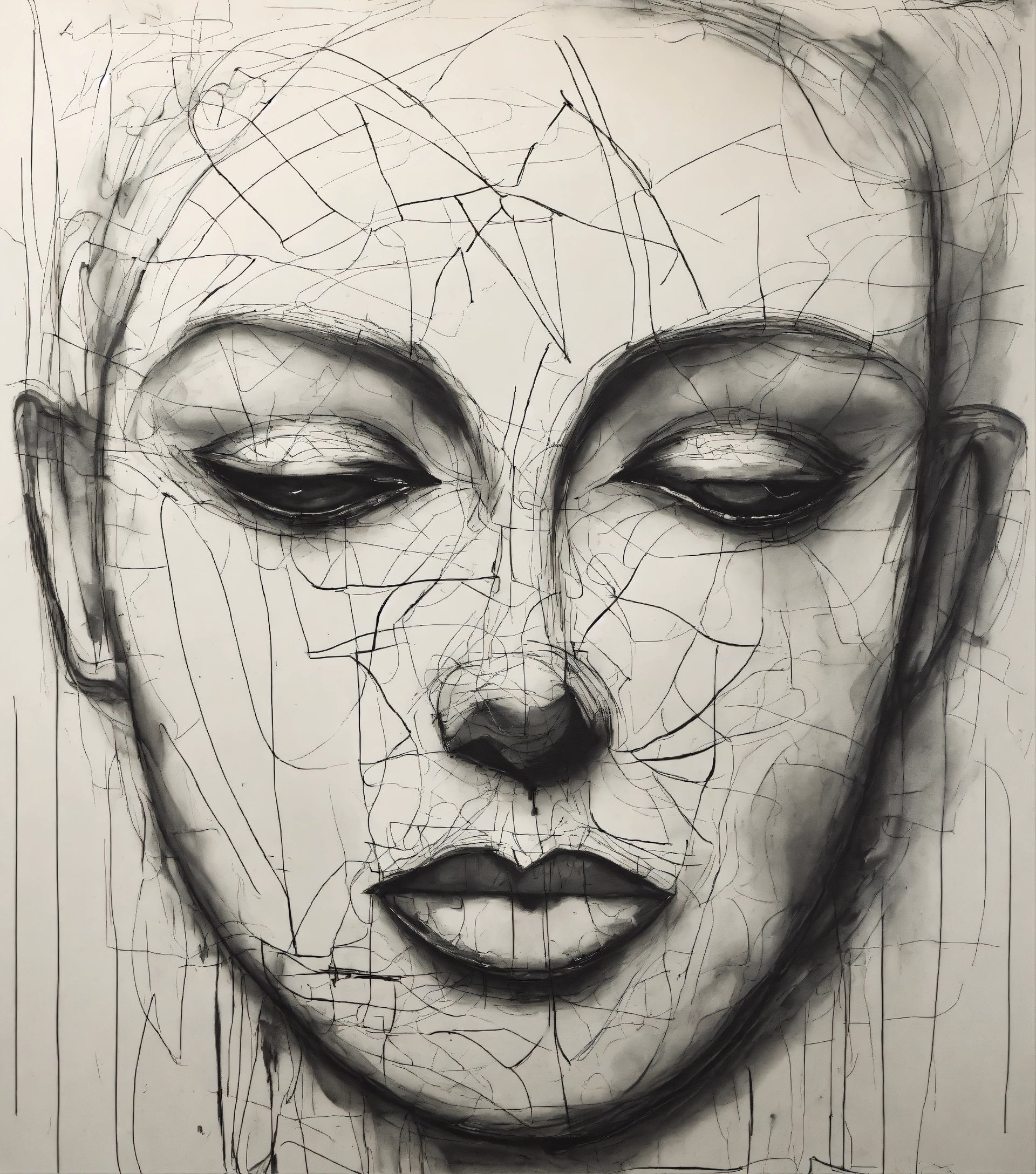 Lexica - A black and white drawing of a face, a minimalist painting ...