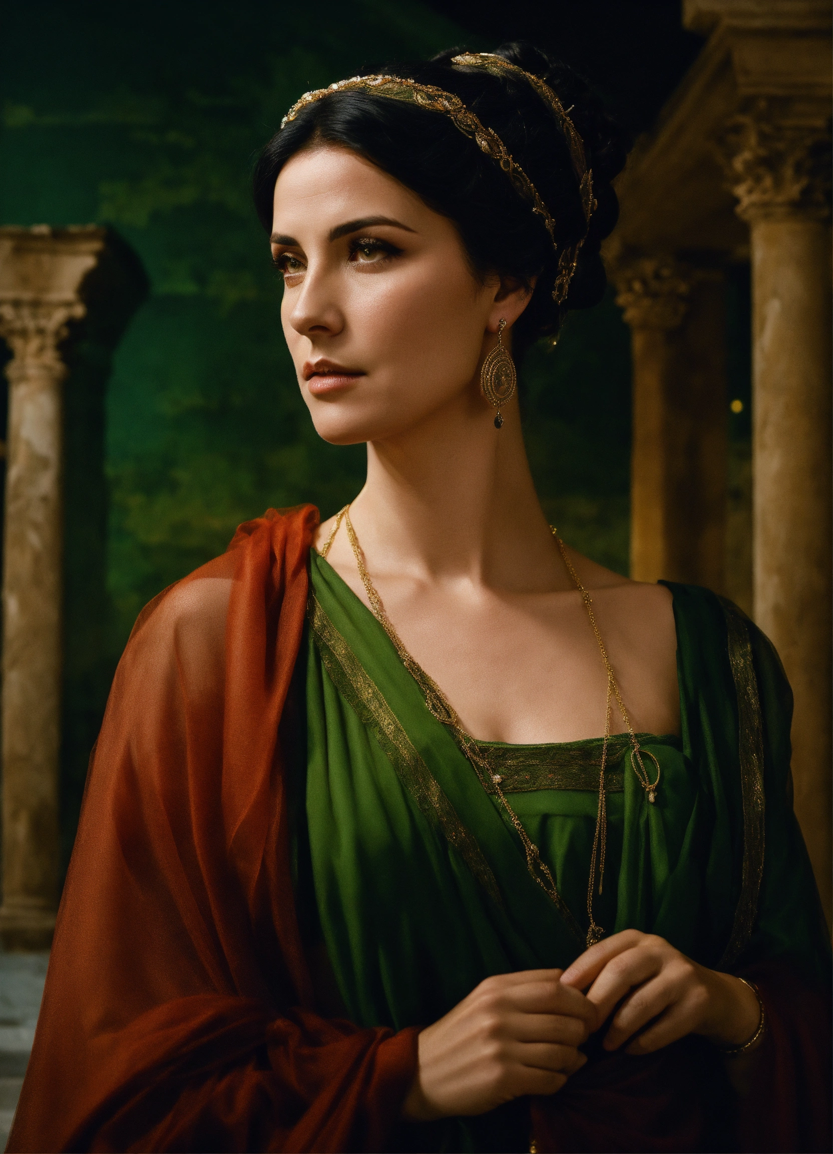 Lexica - A Roman woman with black hair and dark green eyes. The hair is ...