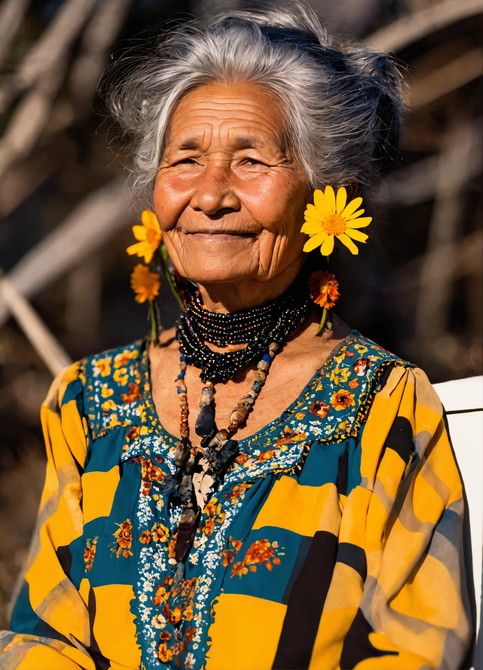 Lexica - Portrait of an old native american woman, happy and smiling ...