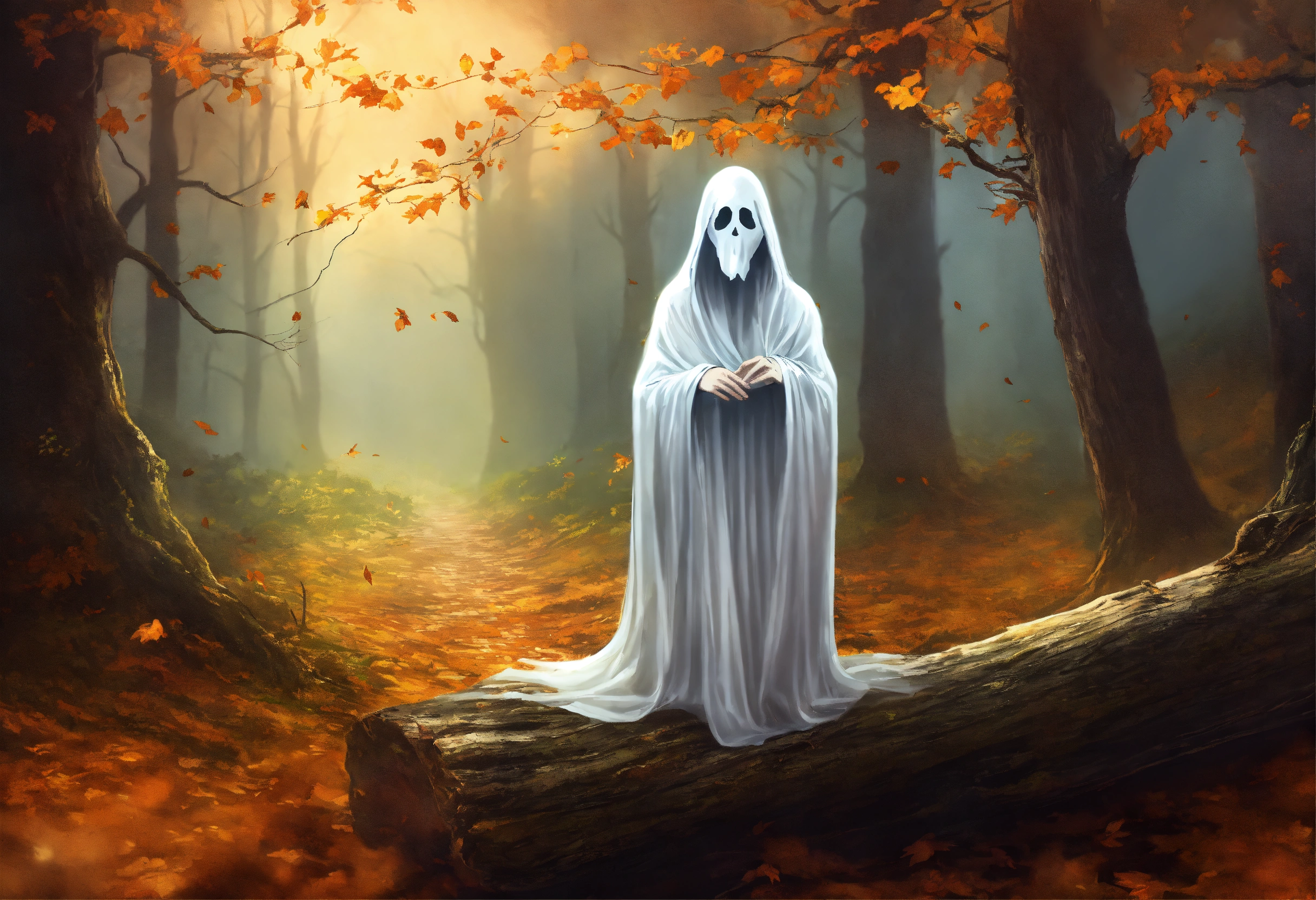 Lexica - Create a digital art piece featuring a white ghost sitting on ...