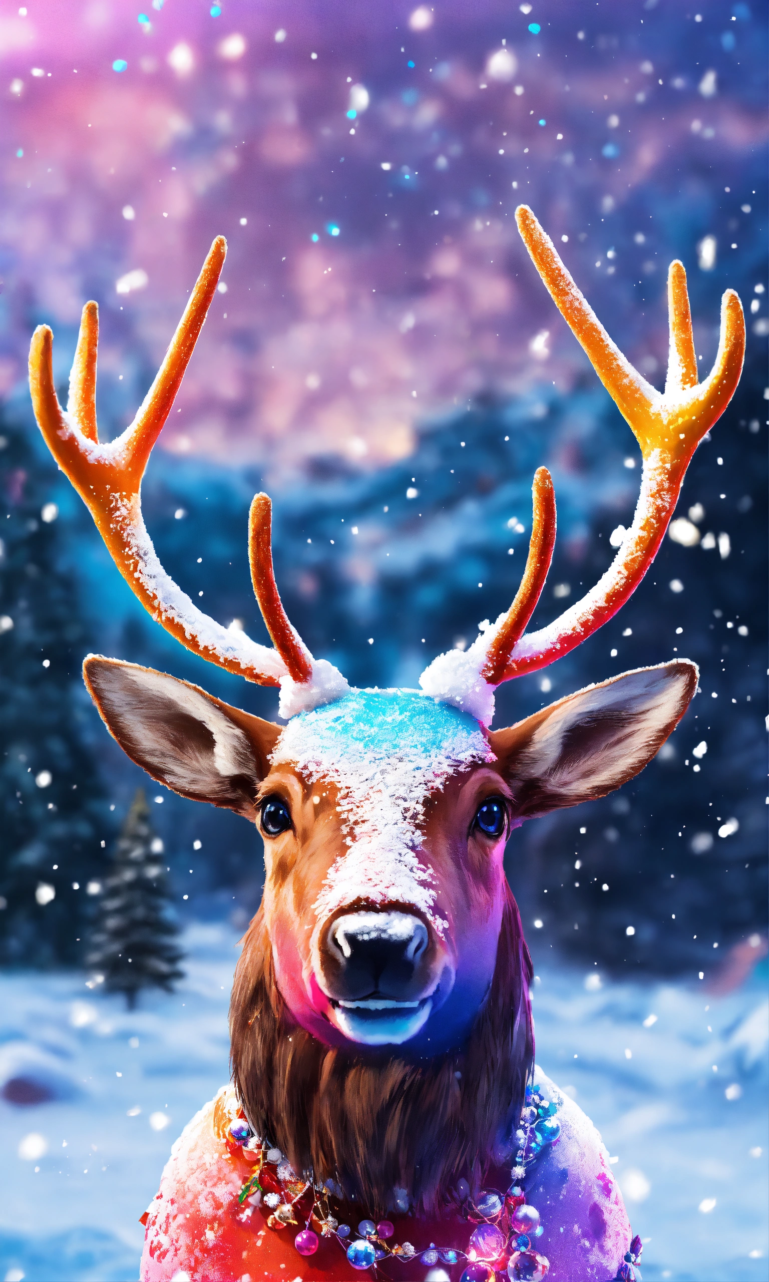 Lexica - Reindeer colorful cool 8k snowfall christmas