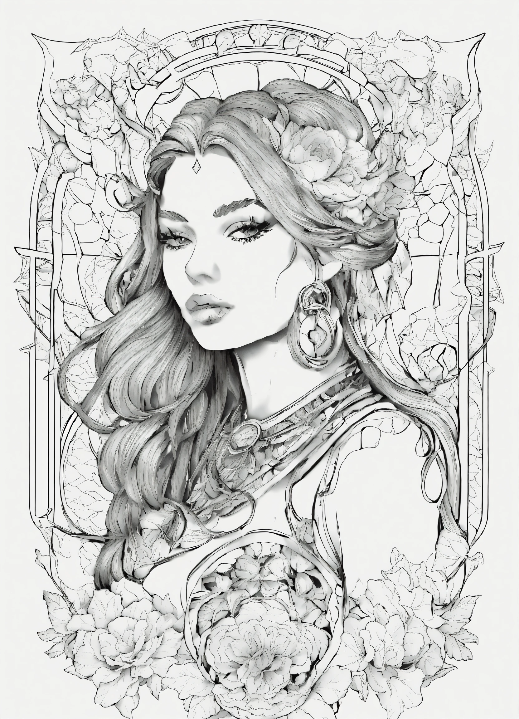 Lexica - B/w outline for tattoo art design page, full white, white ...