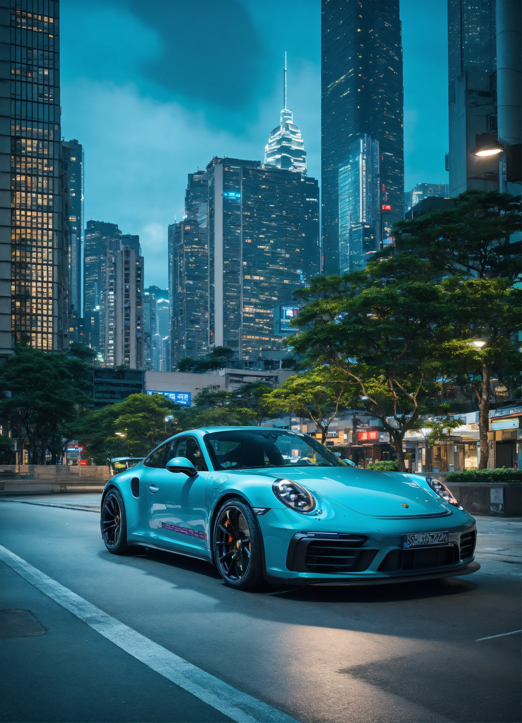Lexica - 2023 Porsche 911, cyan, doors opened, metallic appearance ...