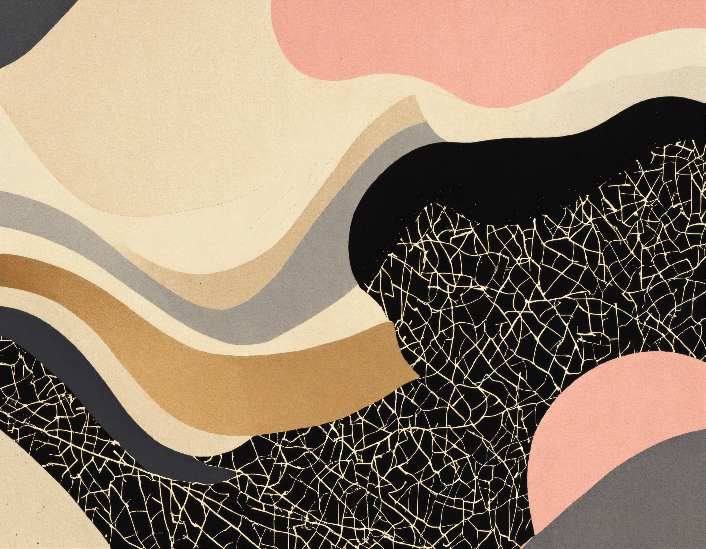 Lexica - Fragments, riso design, texture, pastels cream black, flow, clean