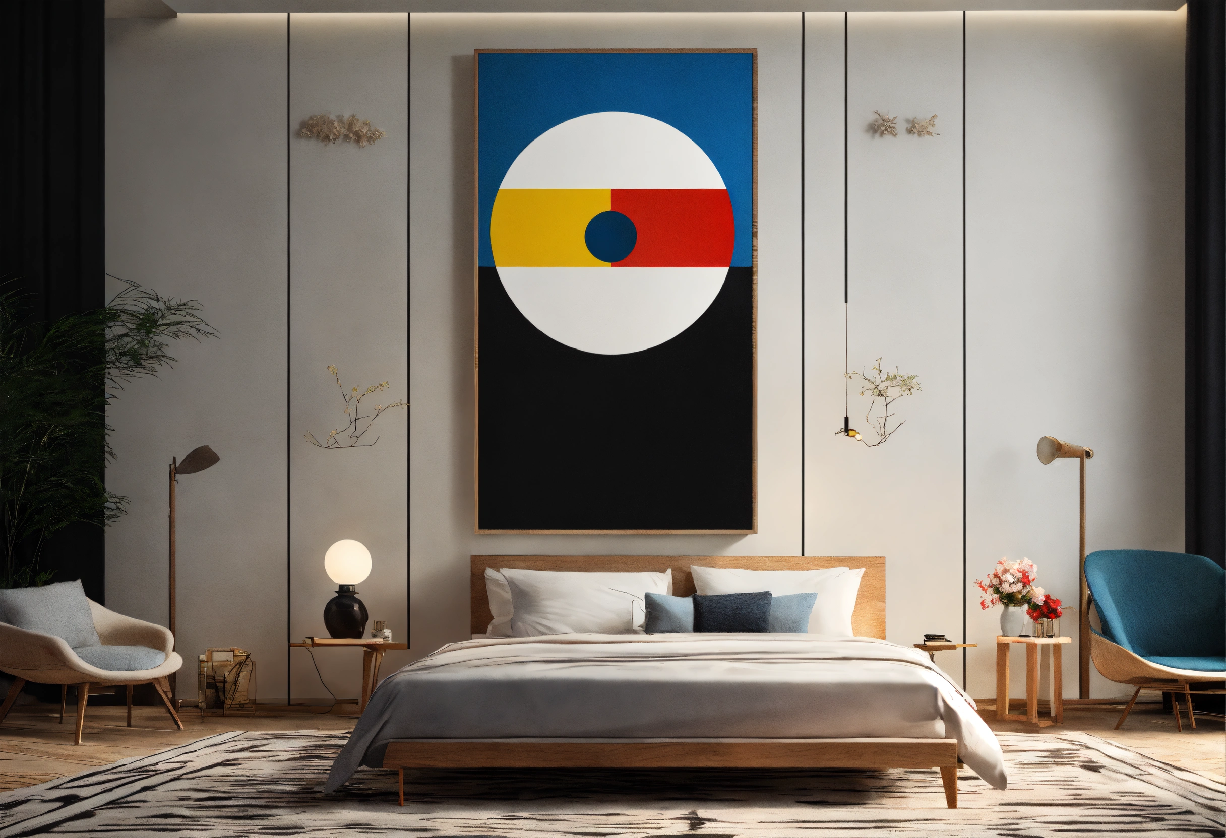 Lexica - Black and white and primary colors, wood sculpture, feminine symbolics, immersive ...