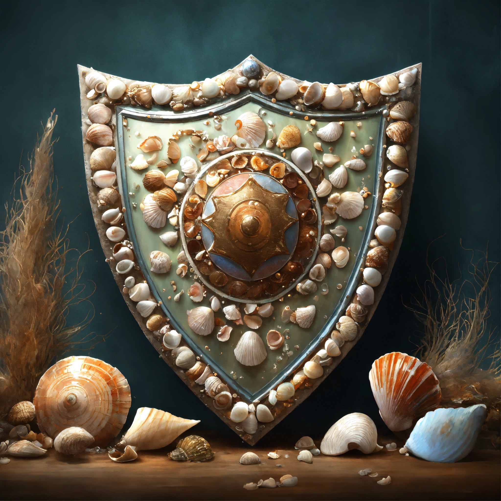 Lexica - Concept art of a shield made out of seashells, painting style ...
