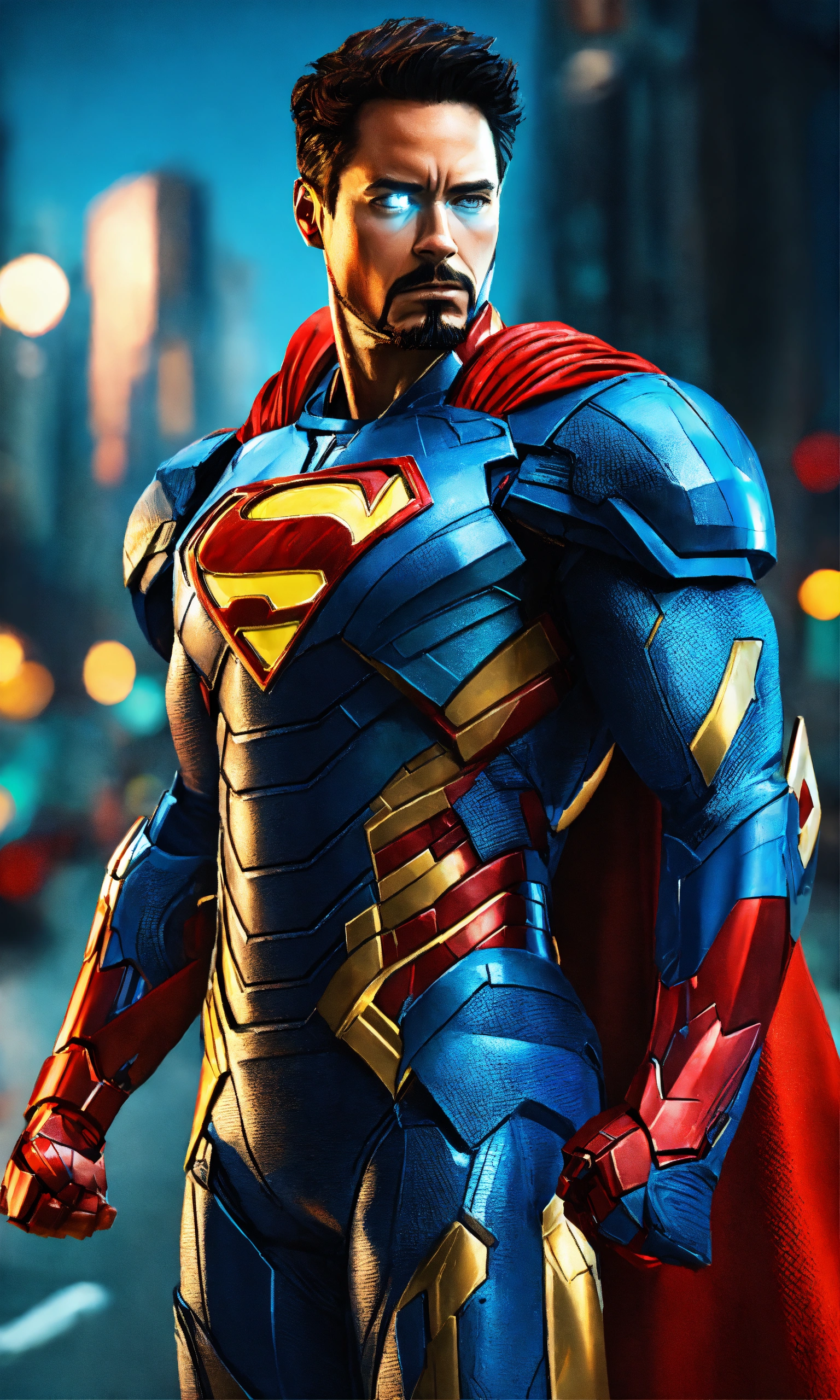 Lexica - Iron Man as Superman full-body, colorful background, blue ...