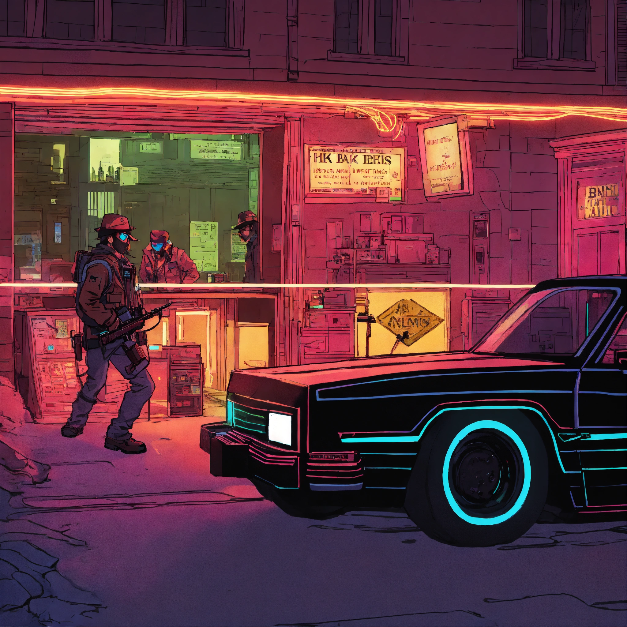 Lexica - Neon-lit town bank heist