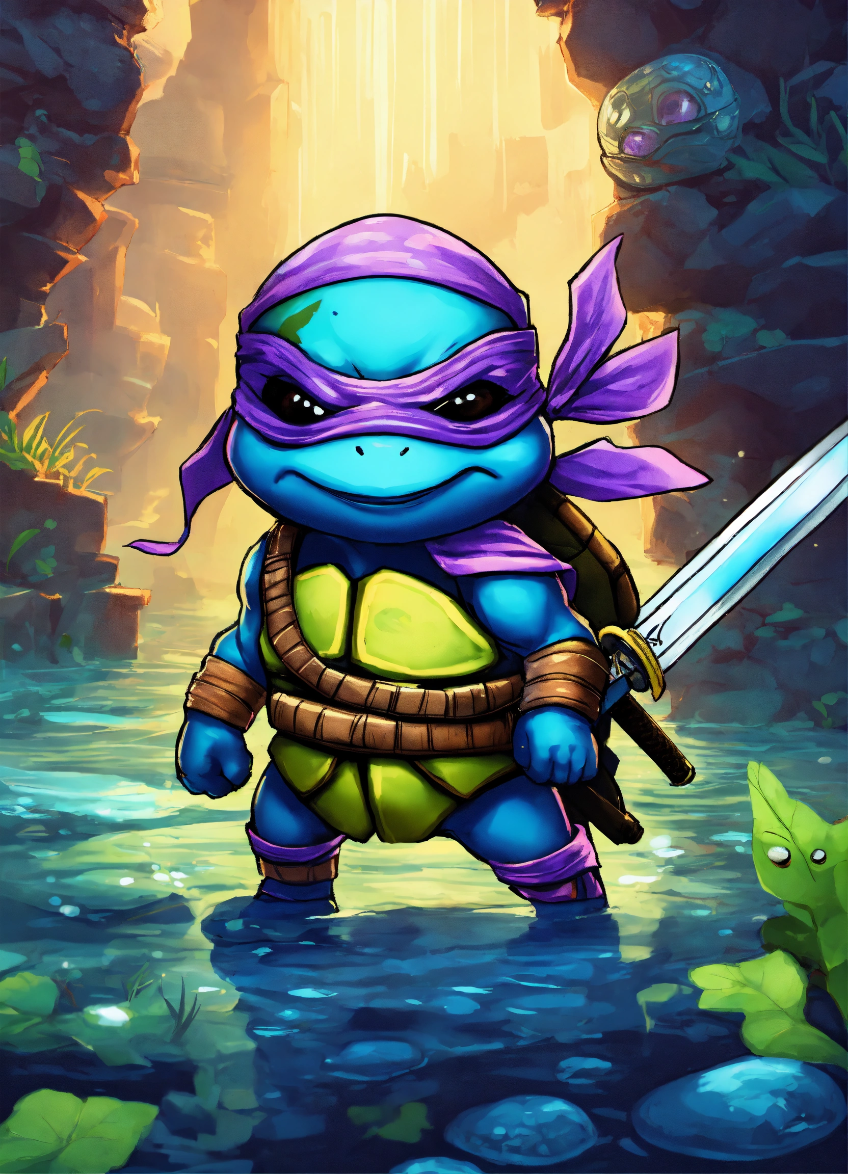 Lexica - A chibi ninja turtle with a purple eye band and katana in ...