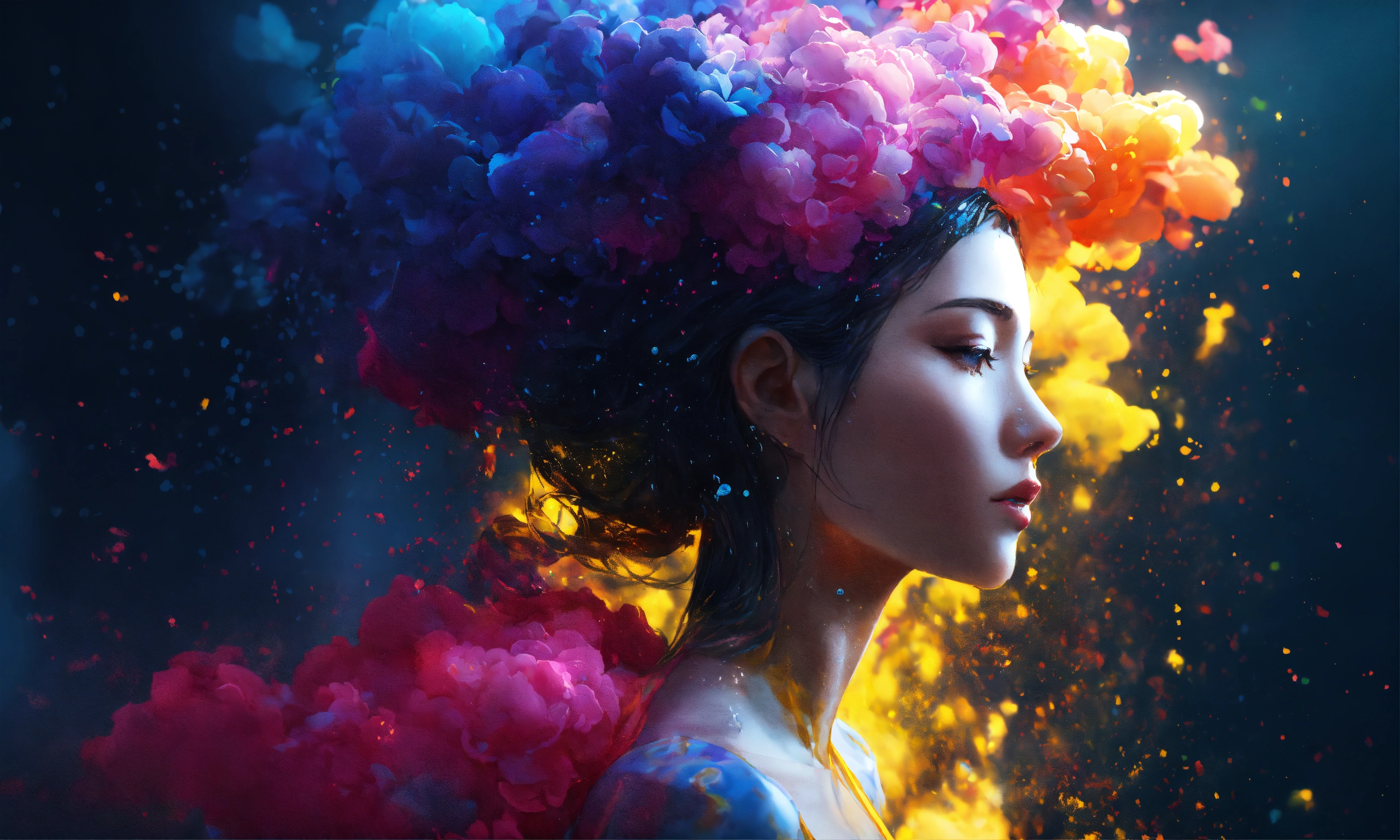 Lexica - Art, colourful, water ink, ink water, ink cloud, Woman, loose ...