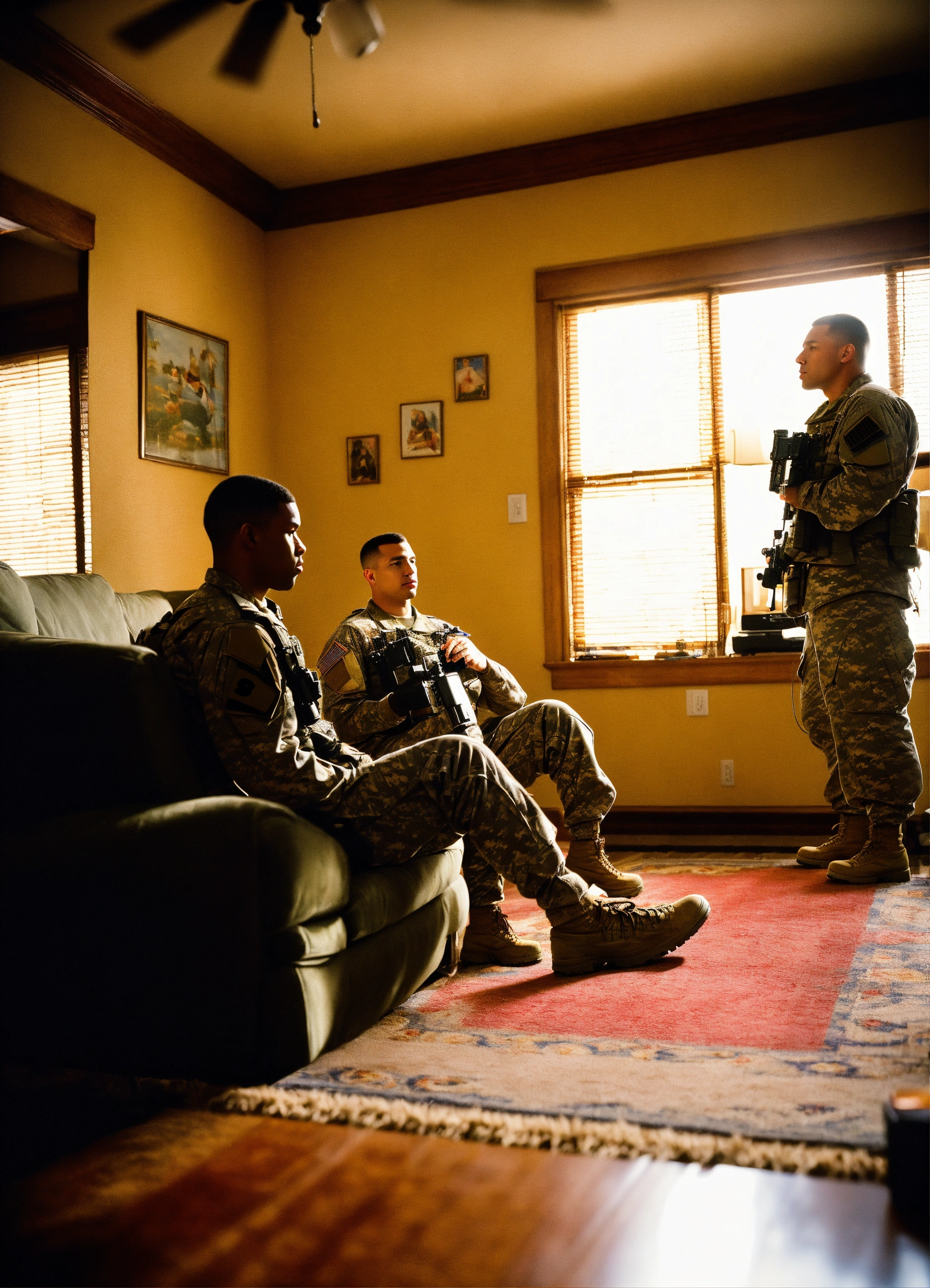 Lexica - Us soldiers, watching tv, living room, 2000s movie, photography
