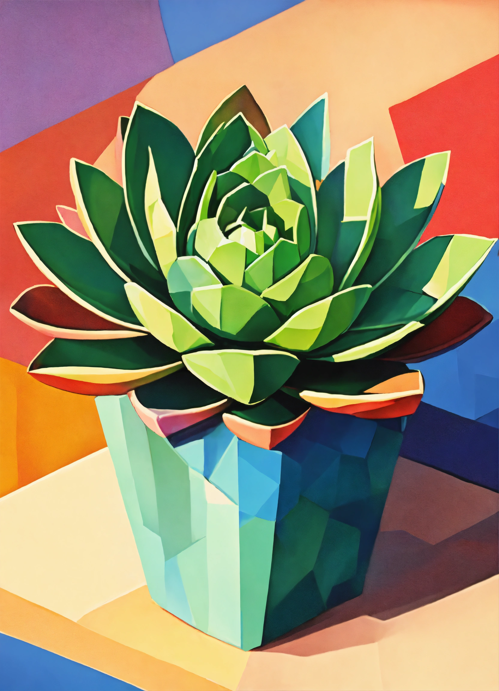 Lexica - Geometric colorful succulent realistic cubist art