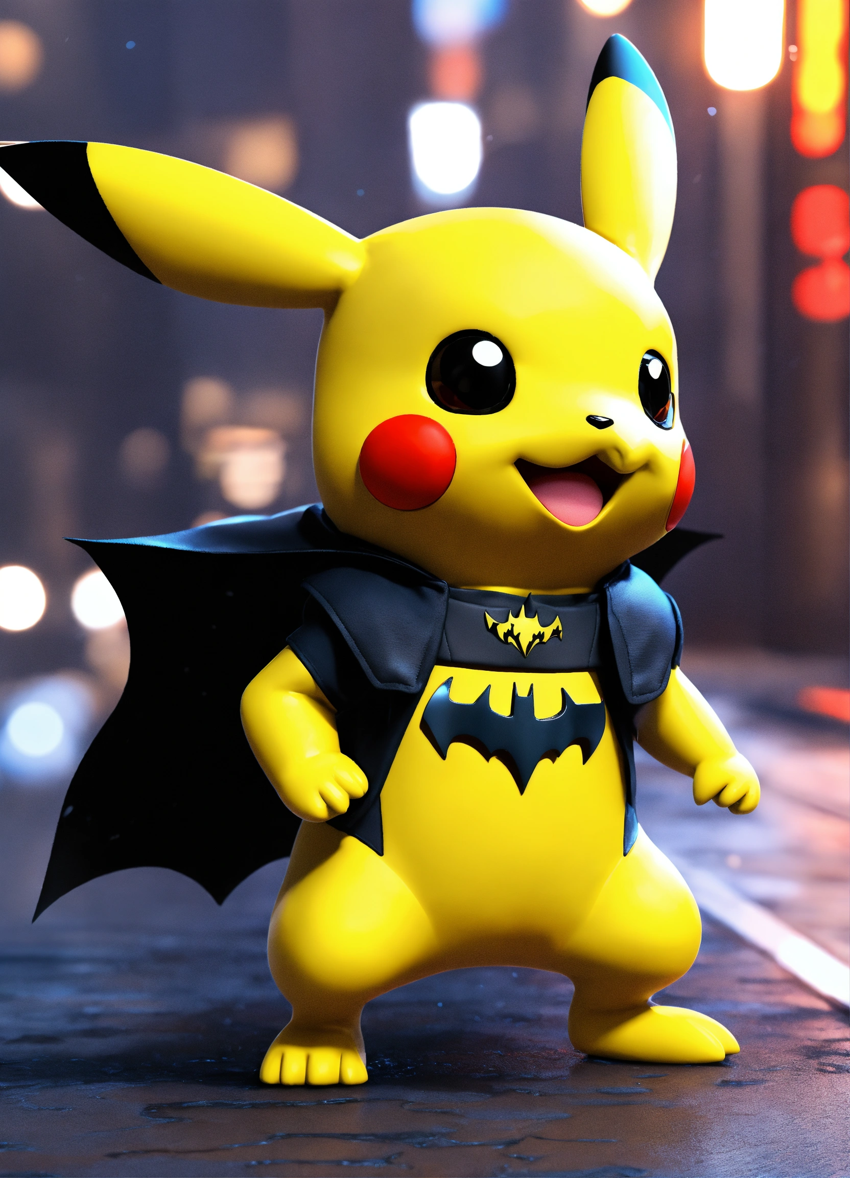 Lexica - A pikachu wearing the cloths of batman ,render oktan 3d
