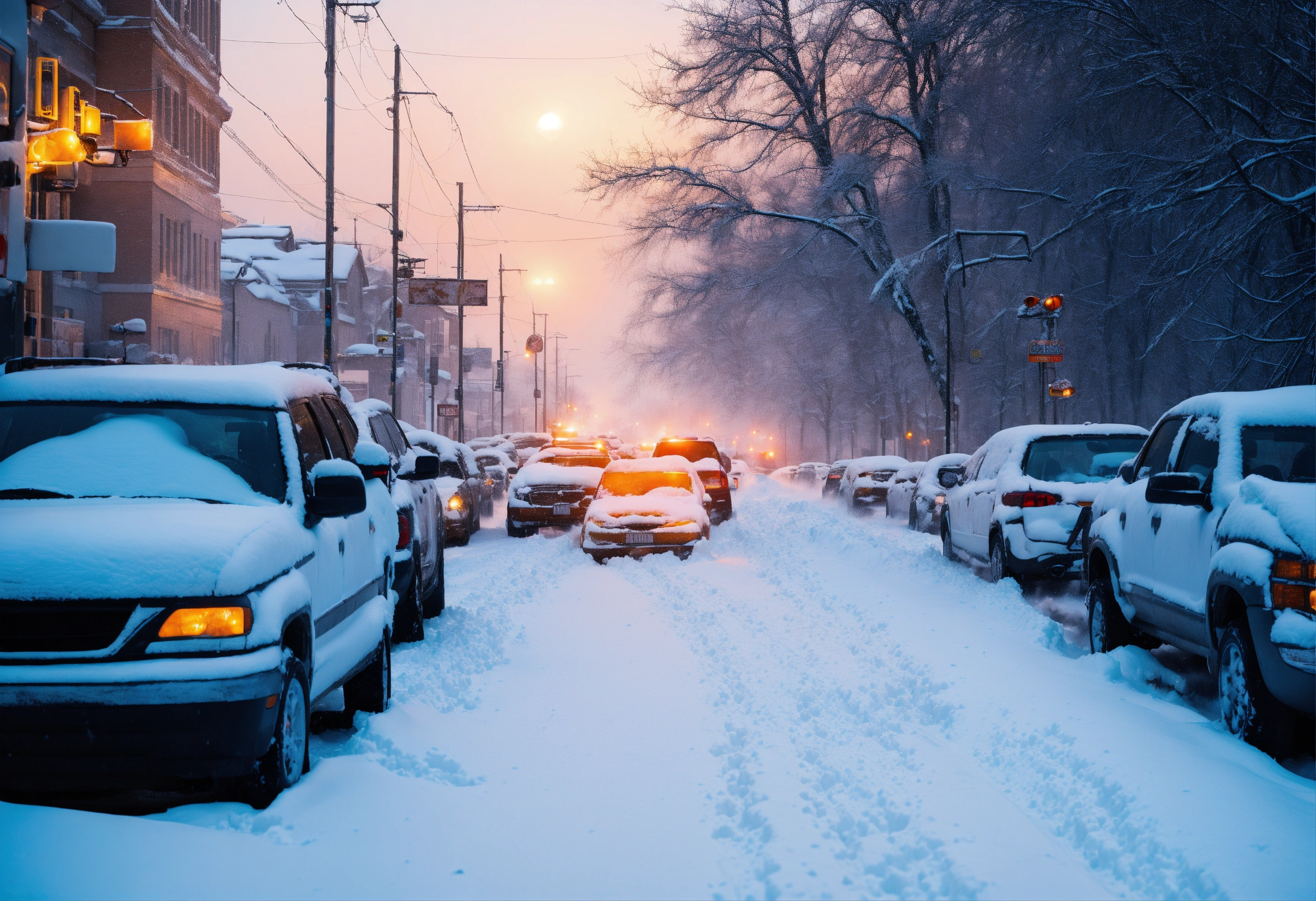 Lexica - A traffic jam of abandoned cars stuck in deep snow in a ...