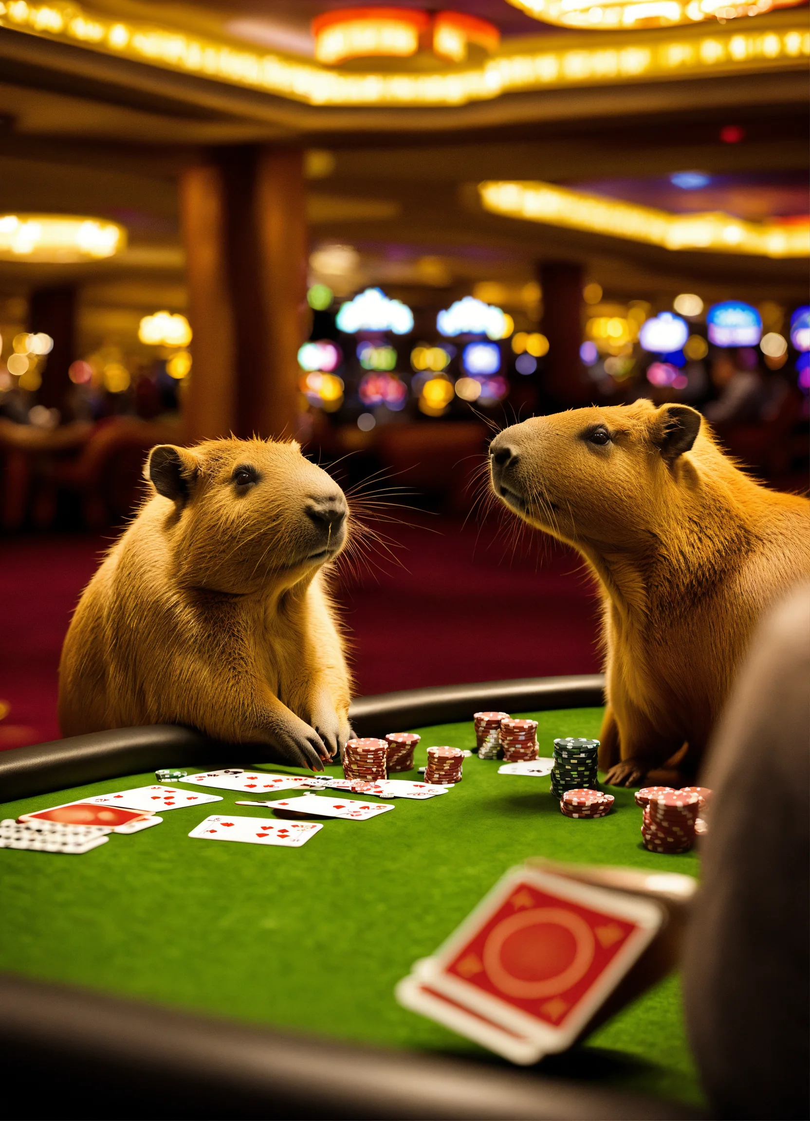 Lexica - Group of capybaras playing cards in a casino in Las Vegas