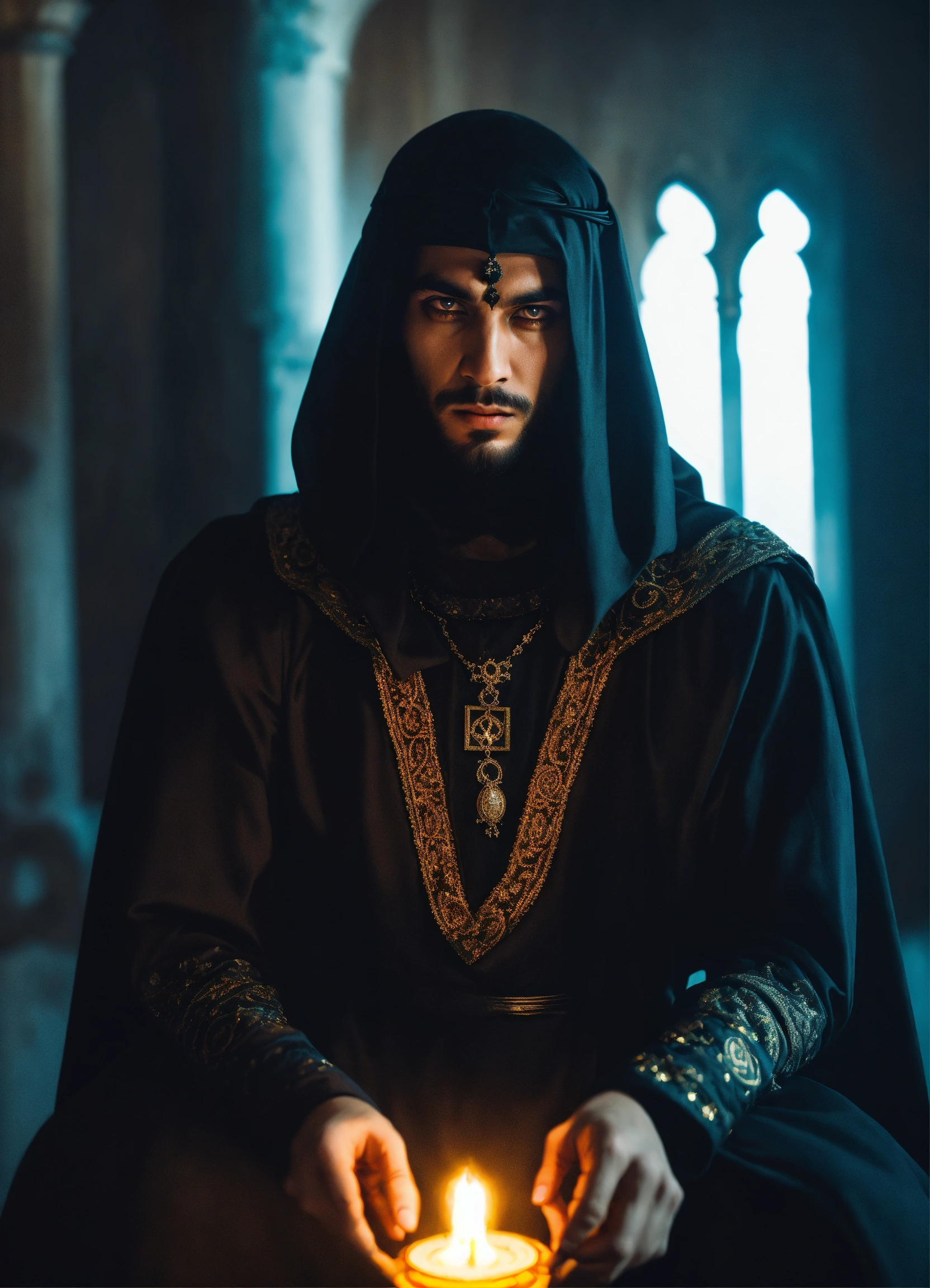 Lexica - Sinister and dramatic portrait of a young handsome Arabic evil ...