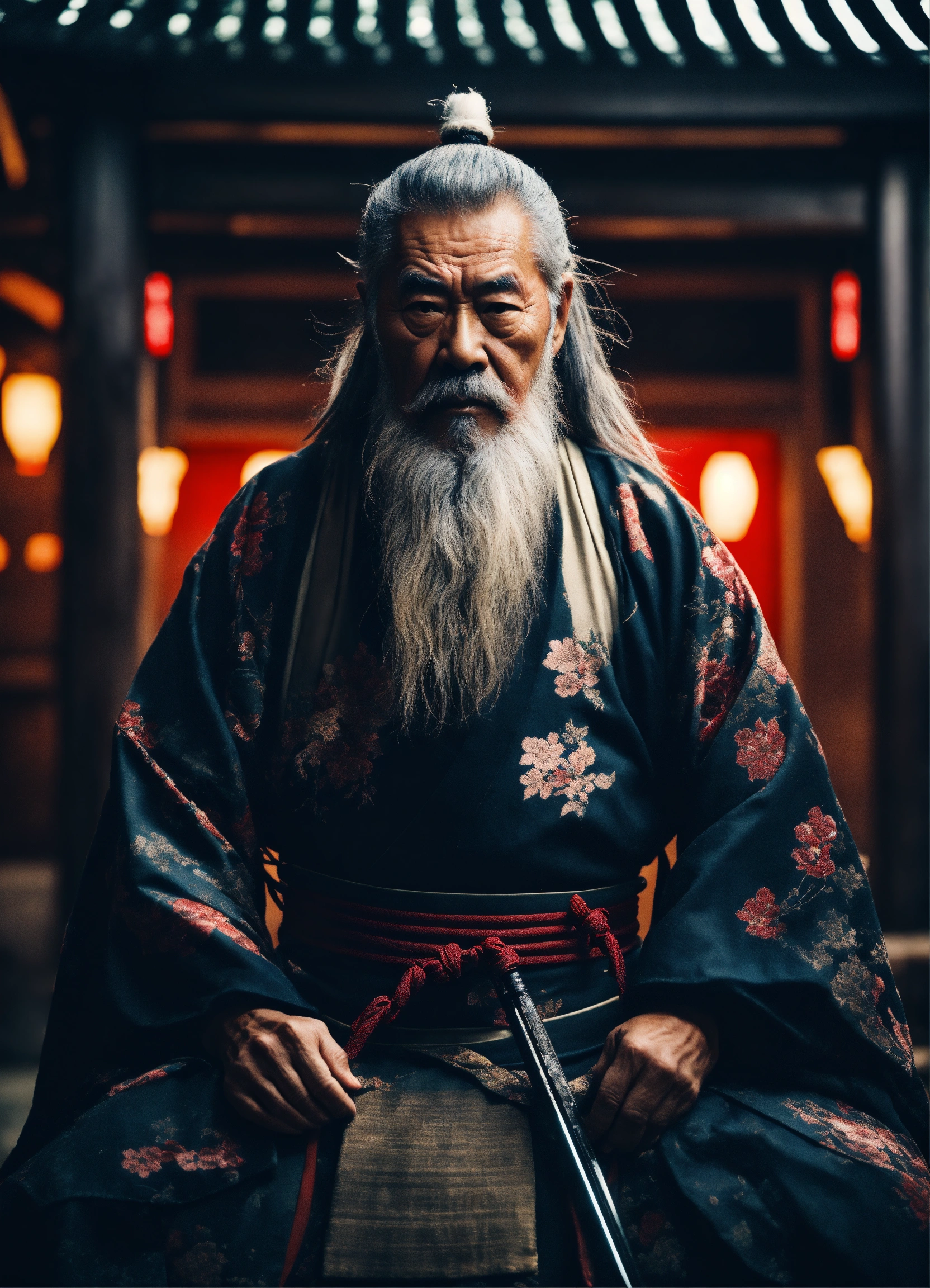 Lexica - Dark moody aesthetic, wise old japanese samurai with a long ...