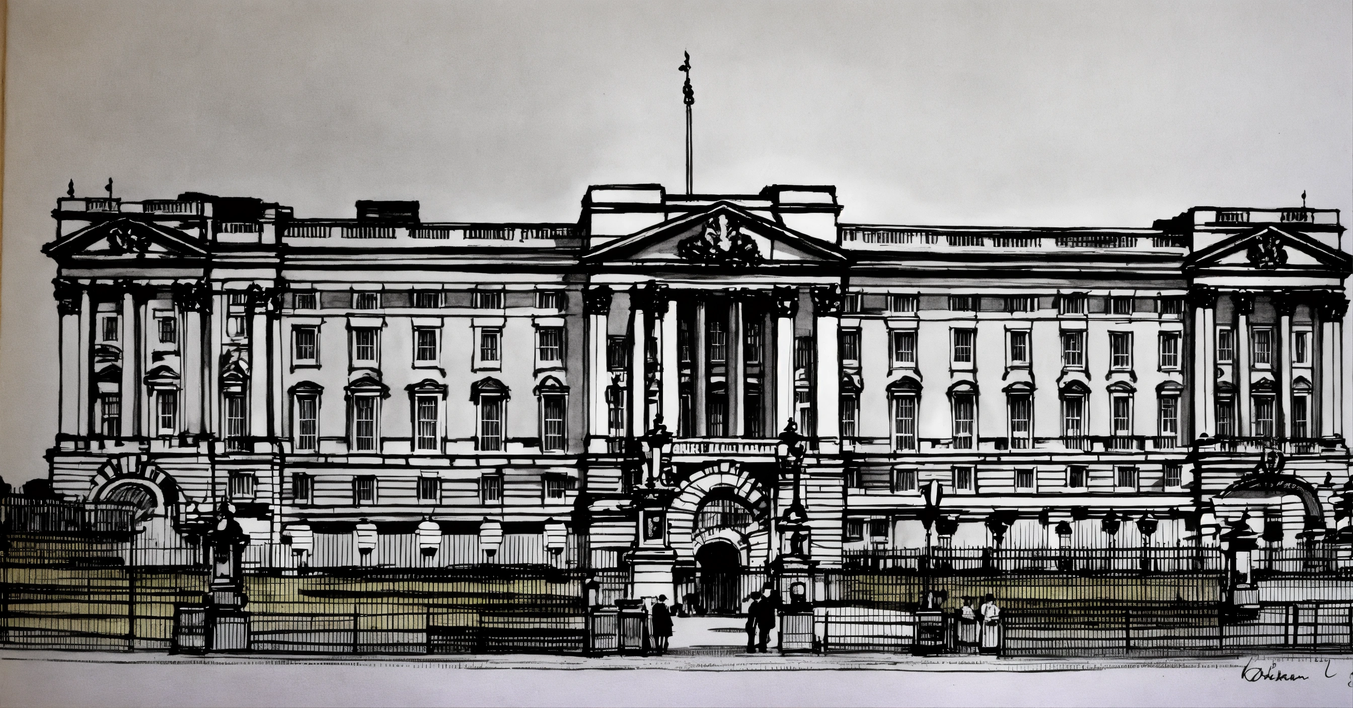 Lexica - Pen and ink drawing Buckingham Palace