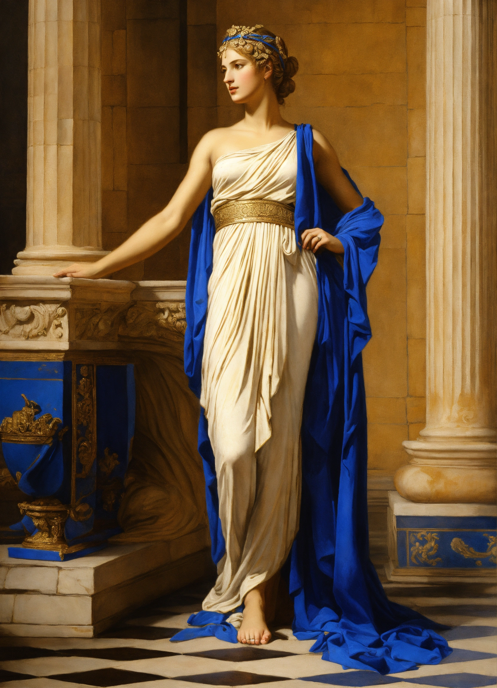 Lexica - Neoclassical art. Full body. Hera. Greek Goddess. royal blue toga.