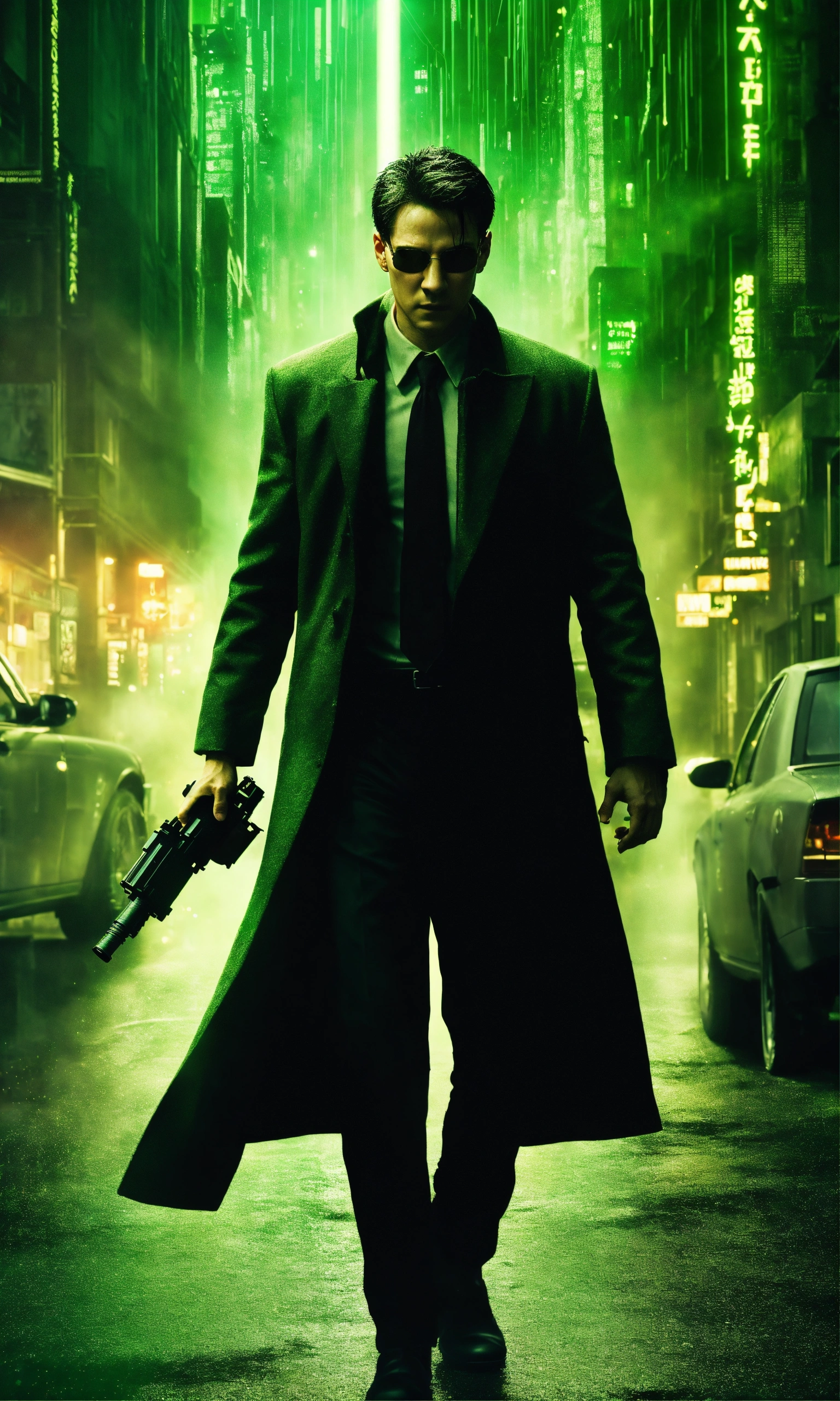 Lexica - Night street, photo realistic, matrix ambience, big explosion ...