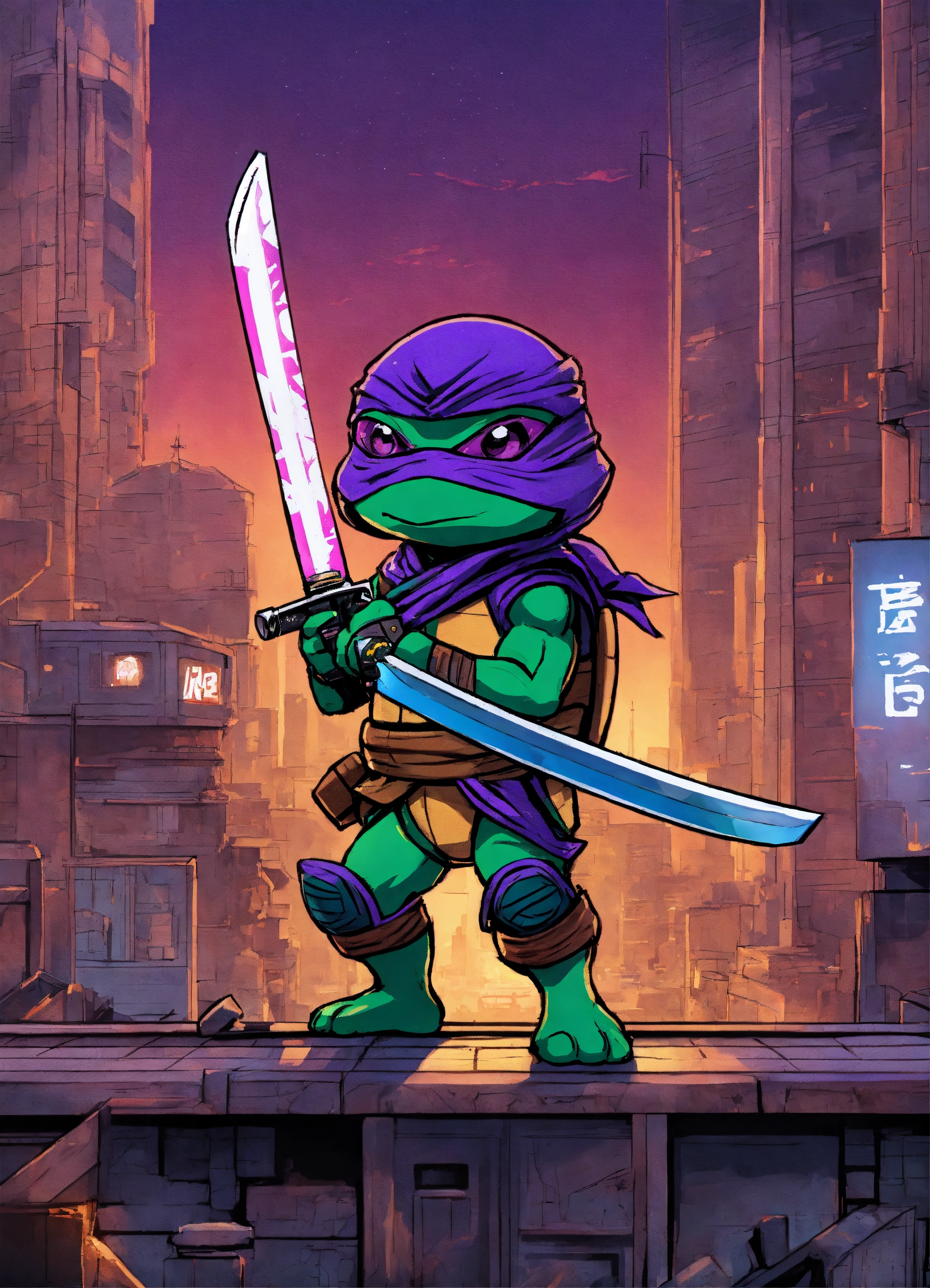 Lexica - A chibi ninja turtle with a purple eye band and katana in a ...