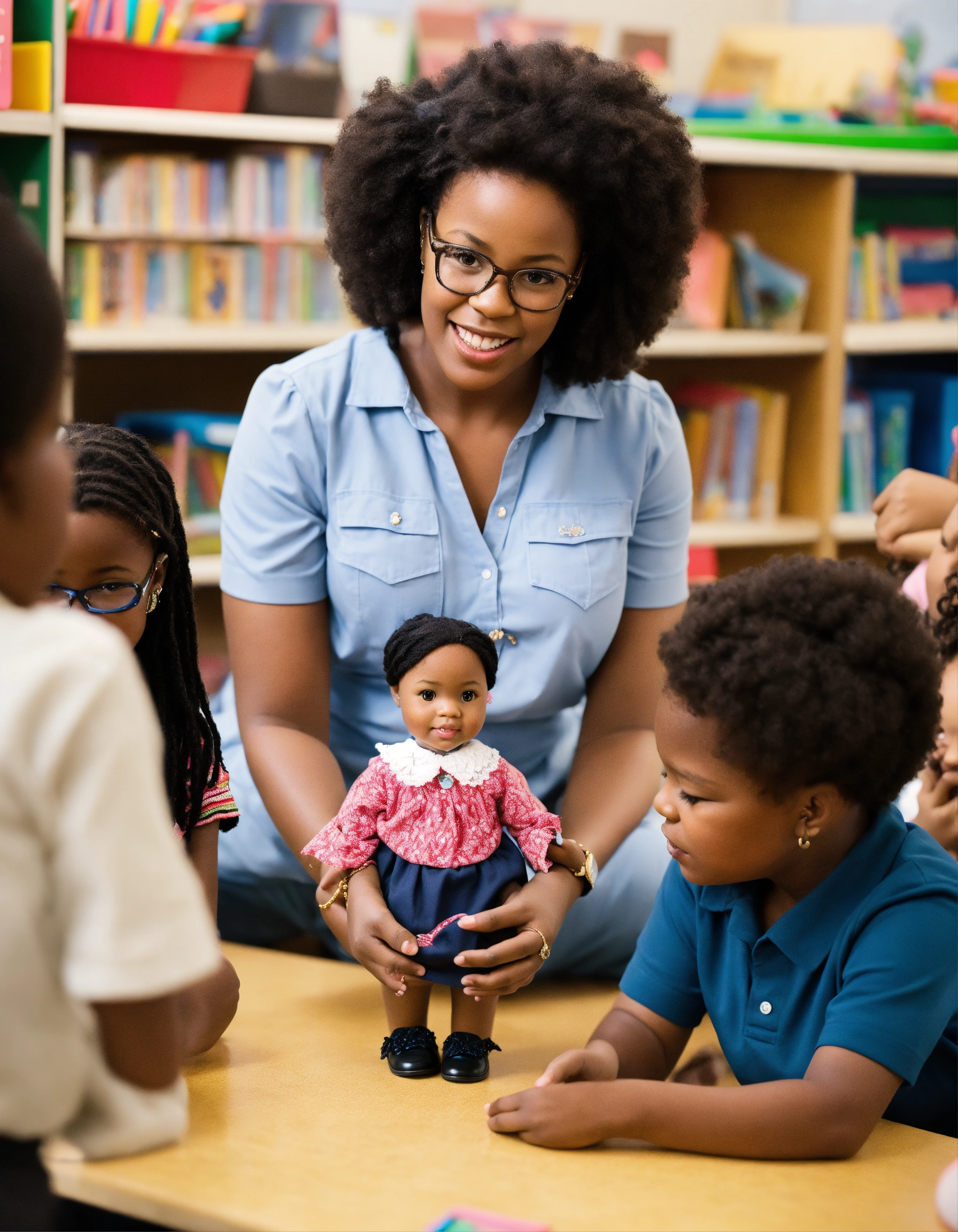 Lexica - African-American teacher holding an African-American doll ...