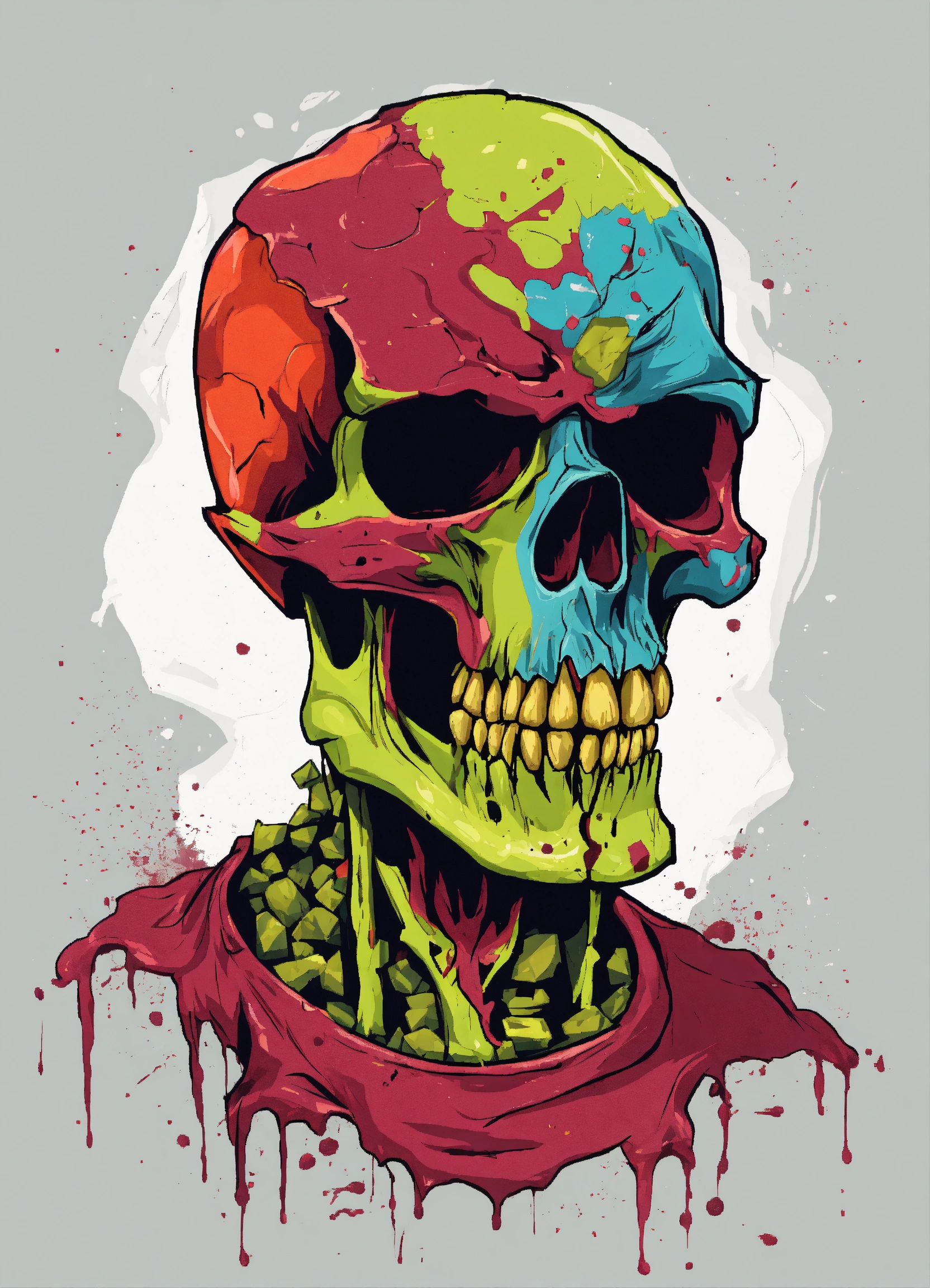 Lexica - Zombie skull, colorful, t-shirt design, color, rotten flesh ...