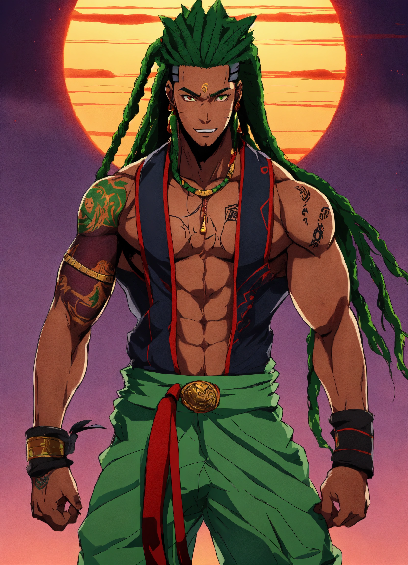 Lexica - African Naruto anime styled character, muscular physique, long ...