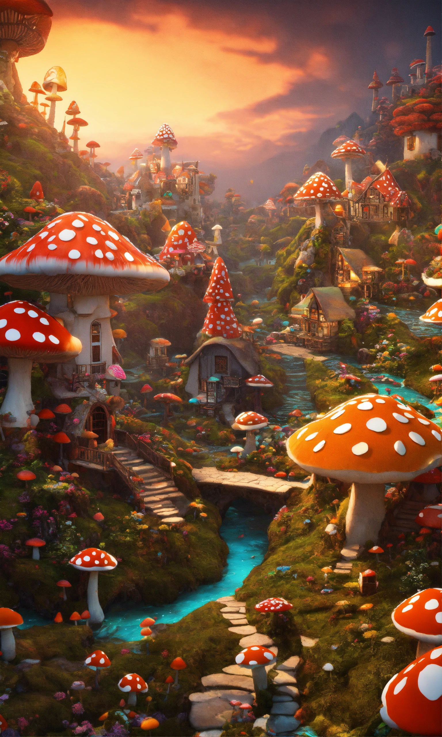 Lexica - An intricate village made of psychedelic mushrooms, art by ...