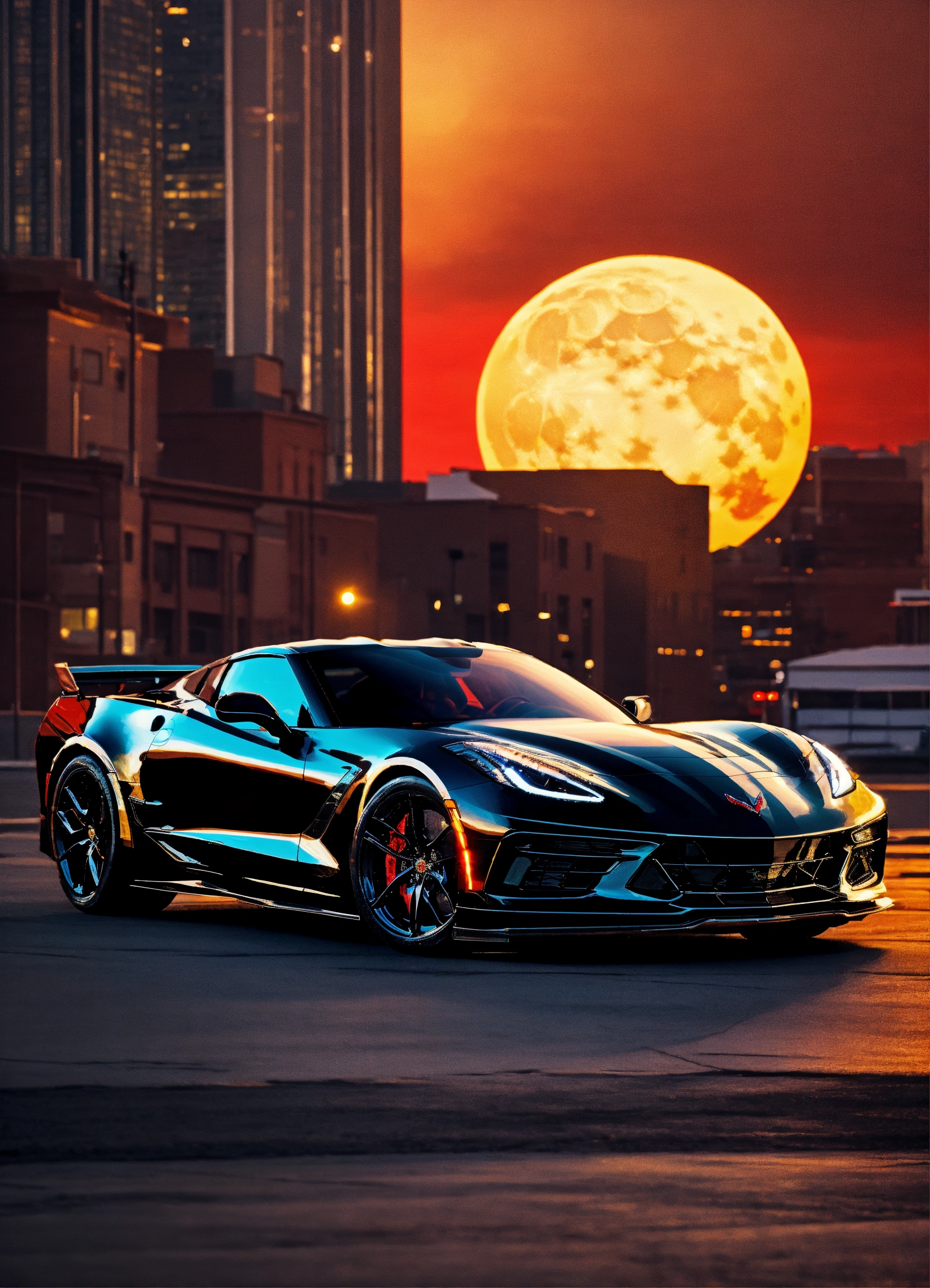 Lexica - 2023 corvette zo6 black and red with downtown background and ...