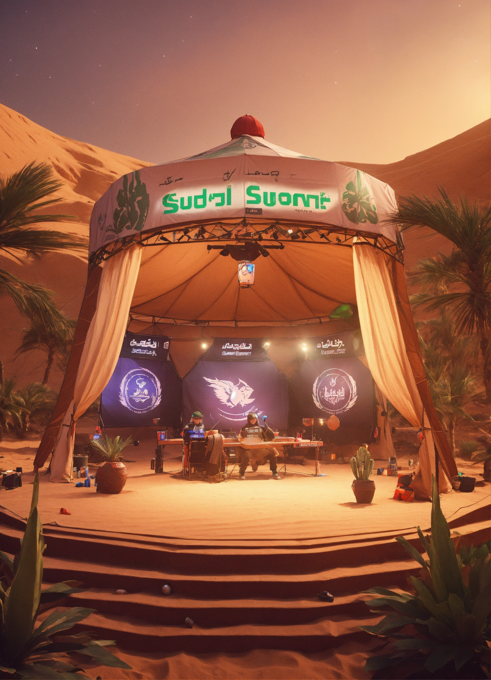 Lexica - Generate an image of a small esports venue's desert tent style ...