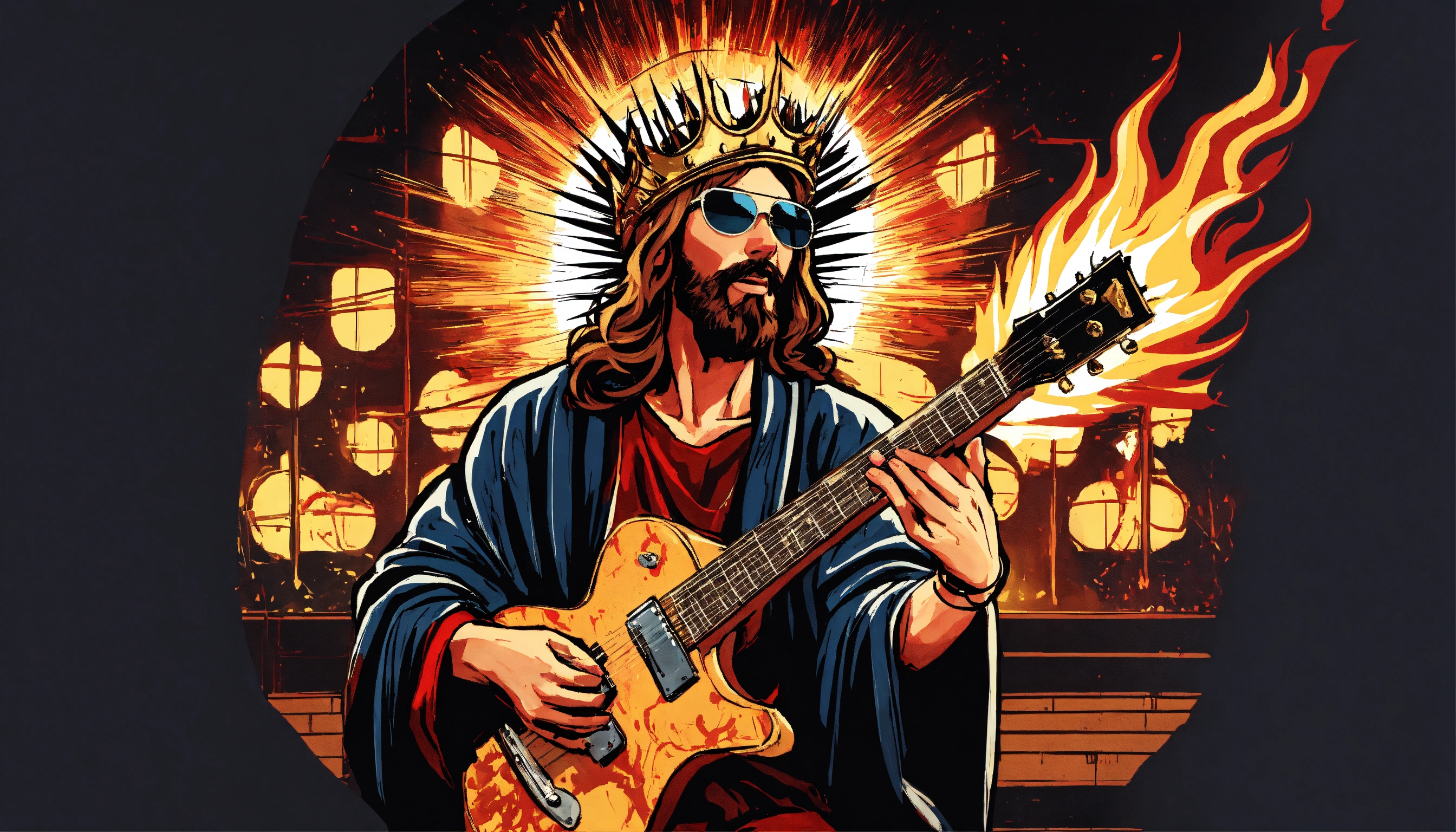 Lexica - Illustration of Jesus styled as a rocker, wearing sunglasses ...