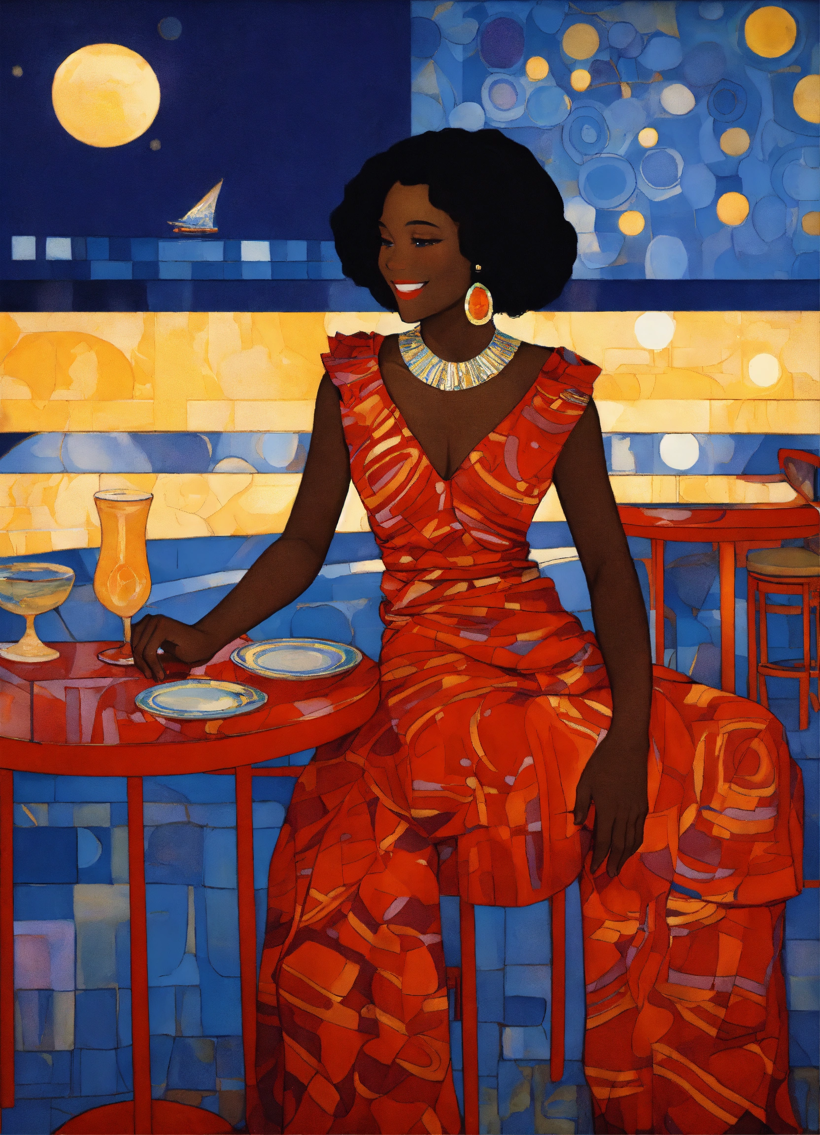 Lexica - Smiling African American girl wearing red, sitting in a ...