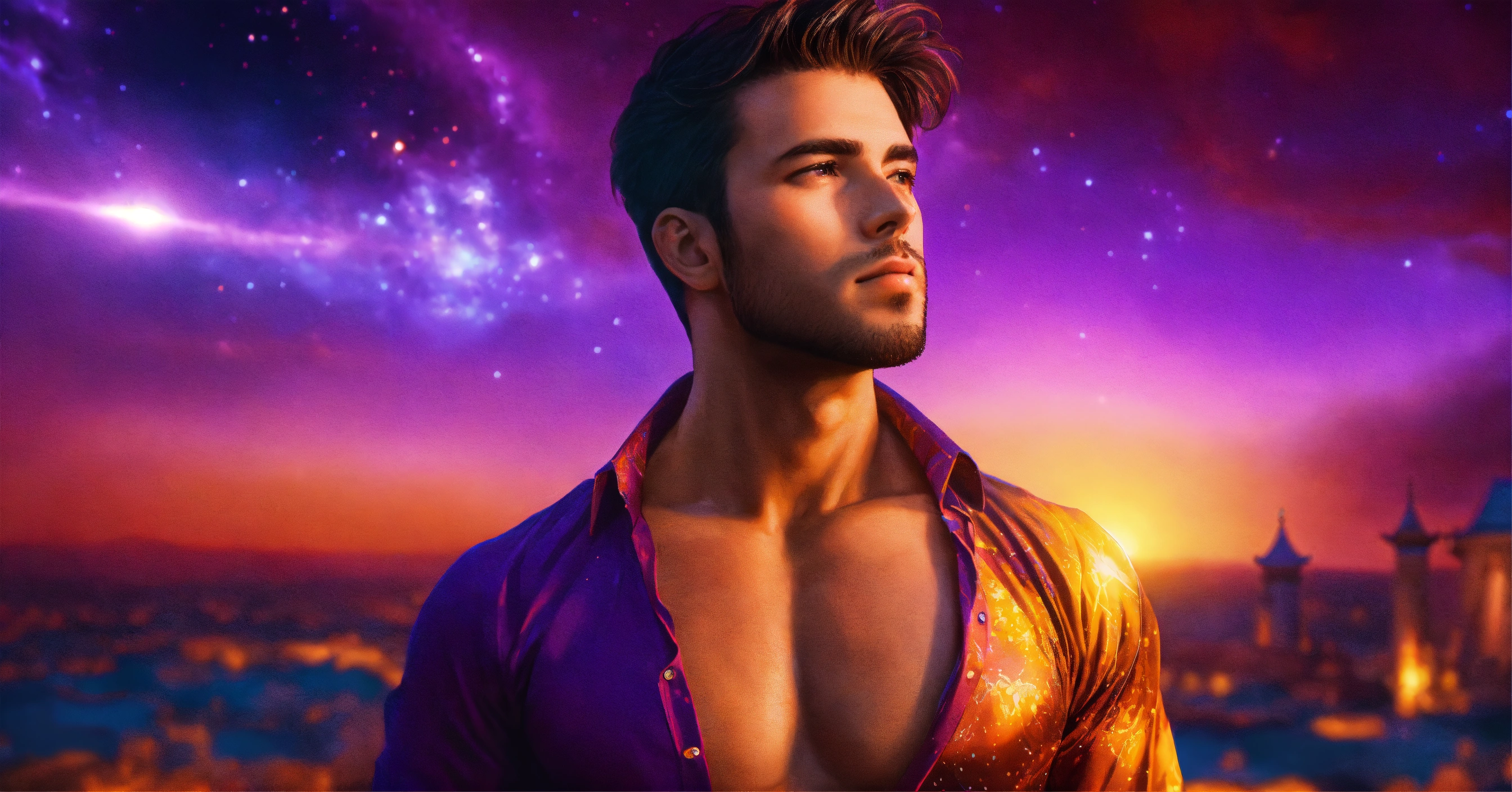 Lexica - Gorgeous well built guy, open shirt, upper torso view, looking ...