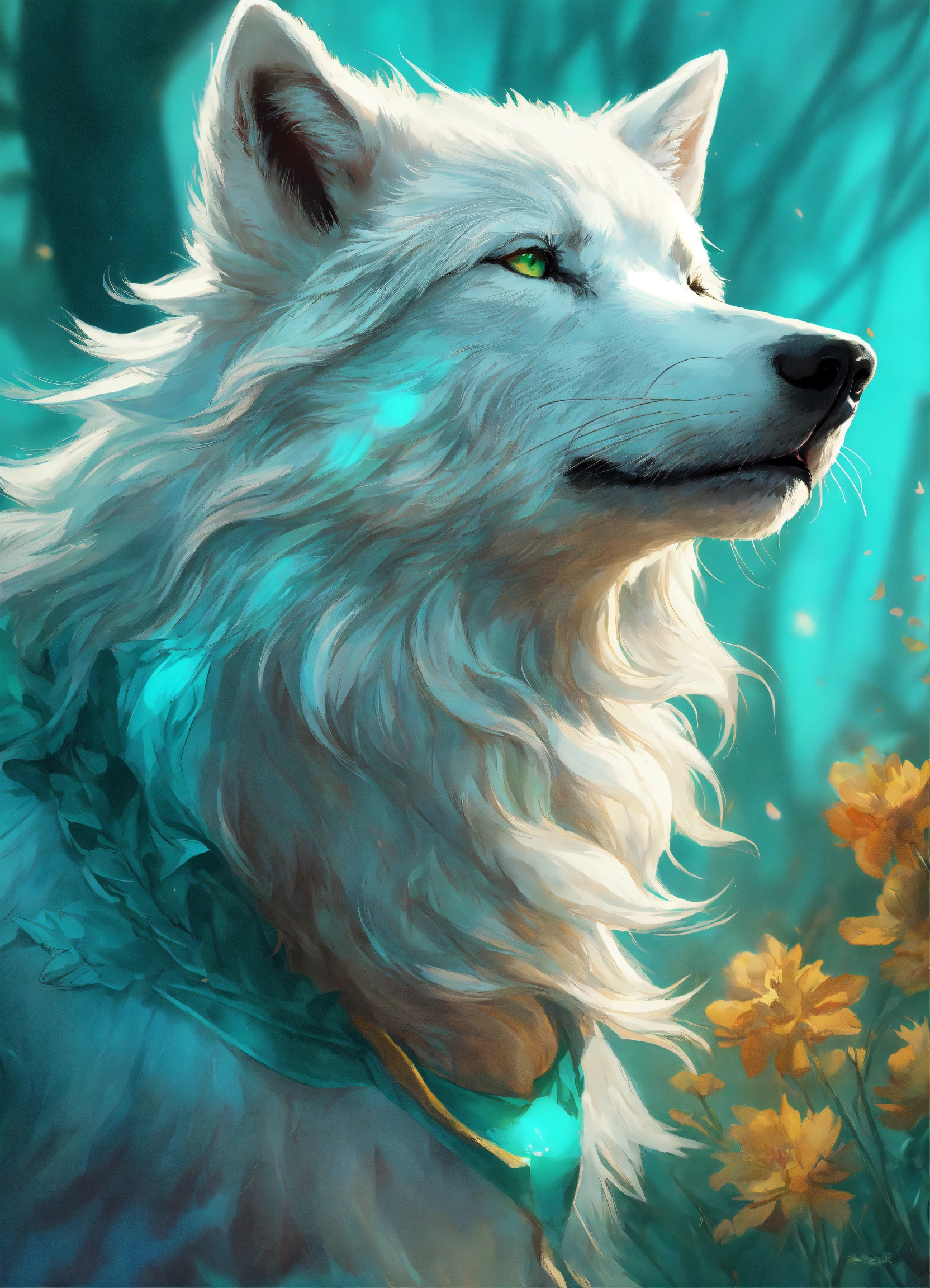 Lexica - A white wolf sniffing the wind, its muzzle raised upwards ...