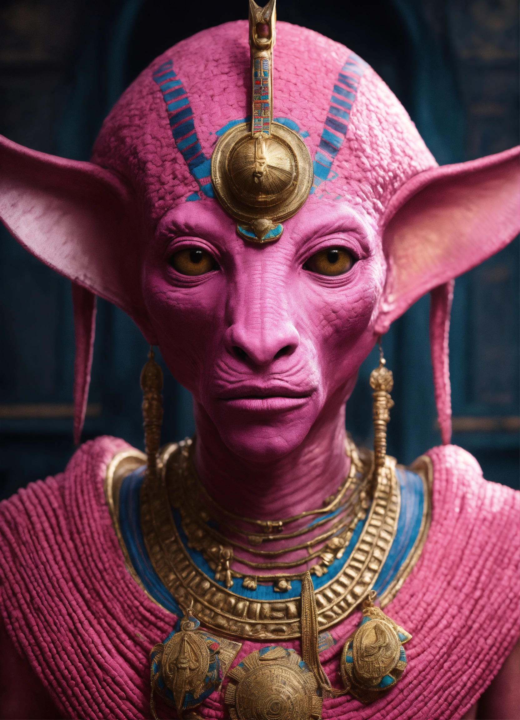 Lexica - Portrait a pink alien monster dressed like a ancient egypt god ...