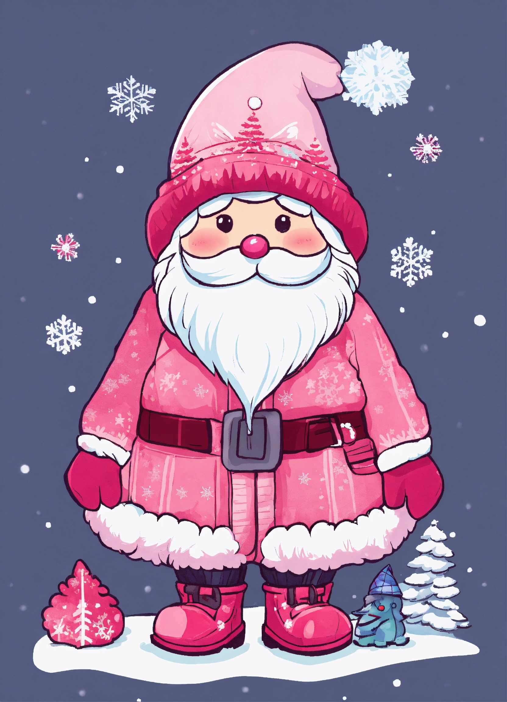 Lexica - Cute cartoon pink Winter girly gnome.