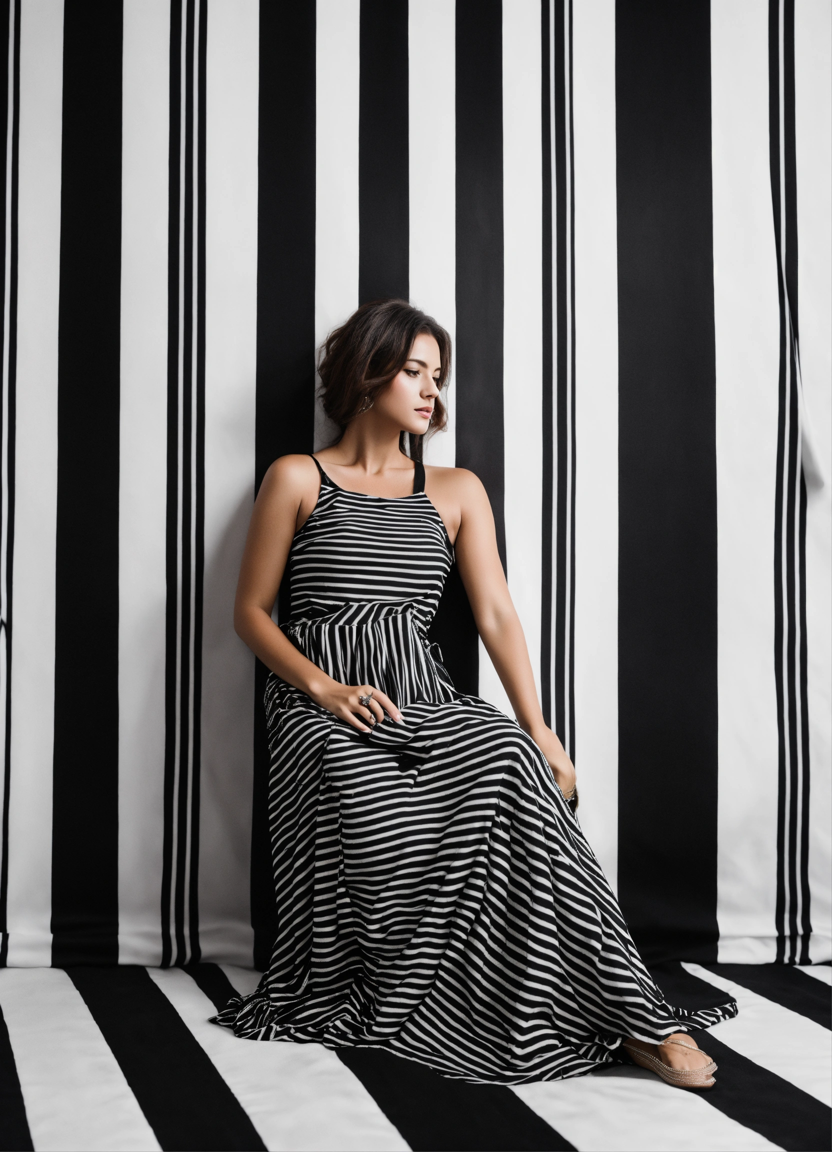 Lexica - A black and white striped photography background, a woman ...