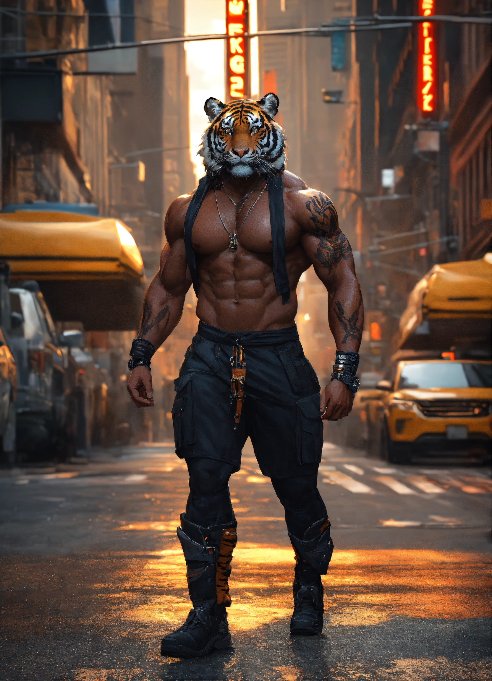 Lexica - A muscular black male Were-tiger man- tiger hybrid, walking ...