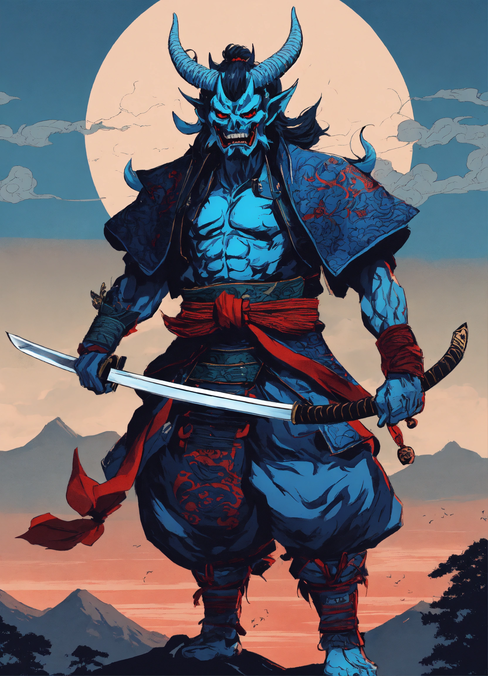 Lexica - Illustration of a demon with two swords and a skull, demon ...