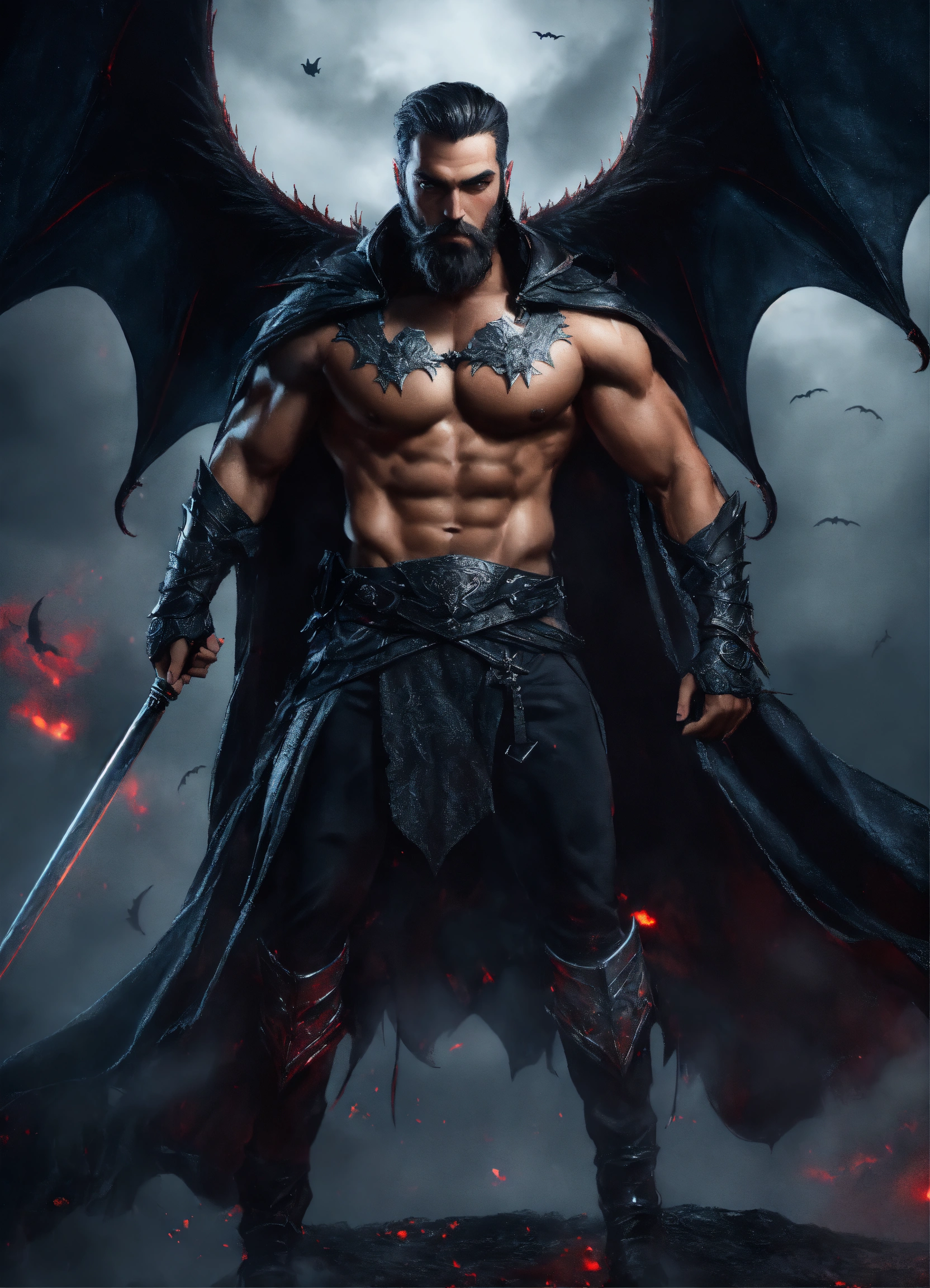 Lexica - Full body strong muscular evil vampire man with beard ...