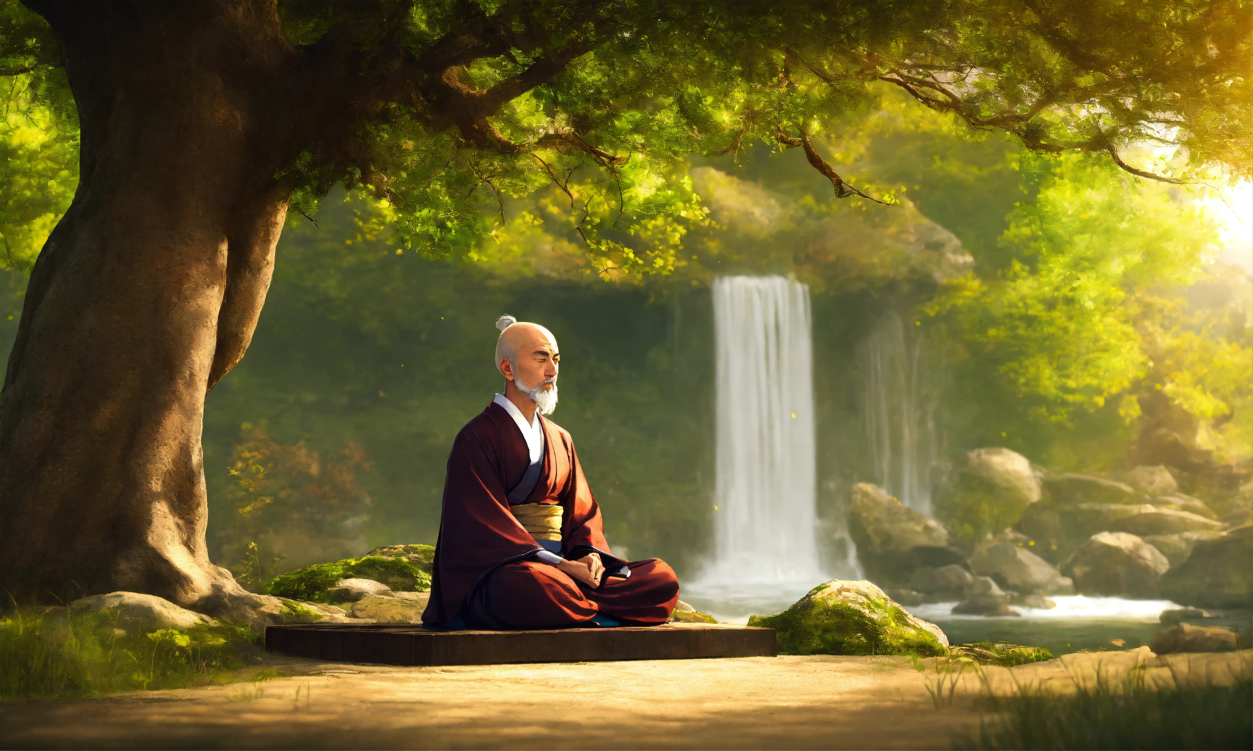 Lexica - Zen master sitting under a tree and meditating
