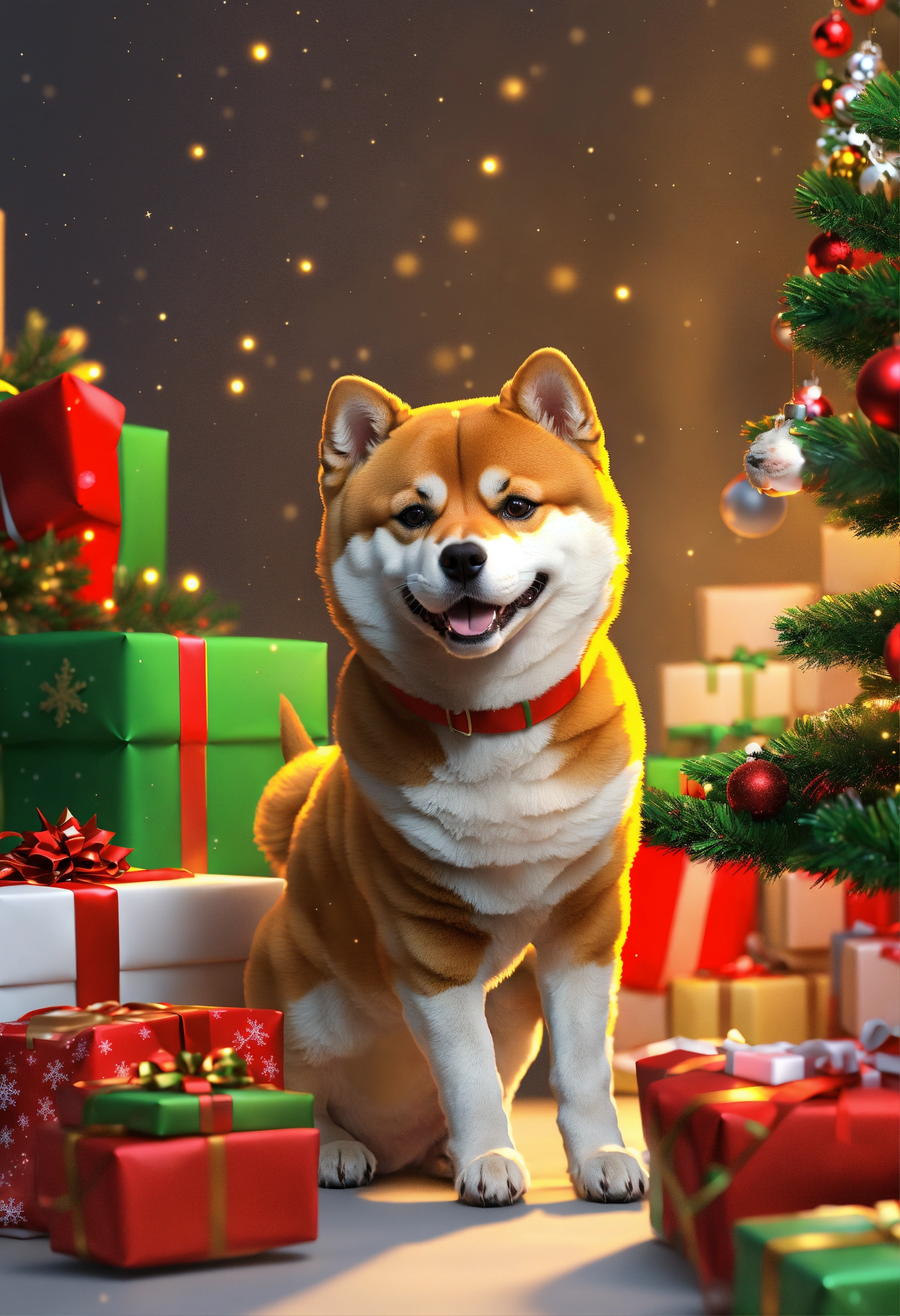 Lexica - 3D animation, Shiba Inu dog, Christmas, presents