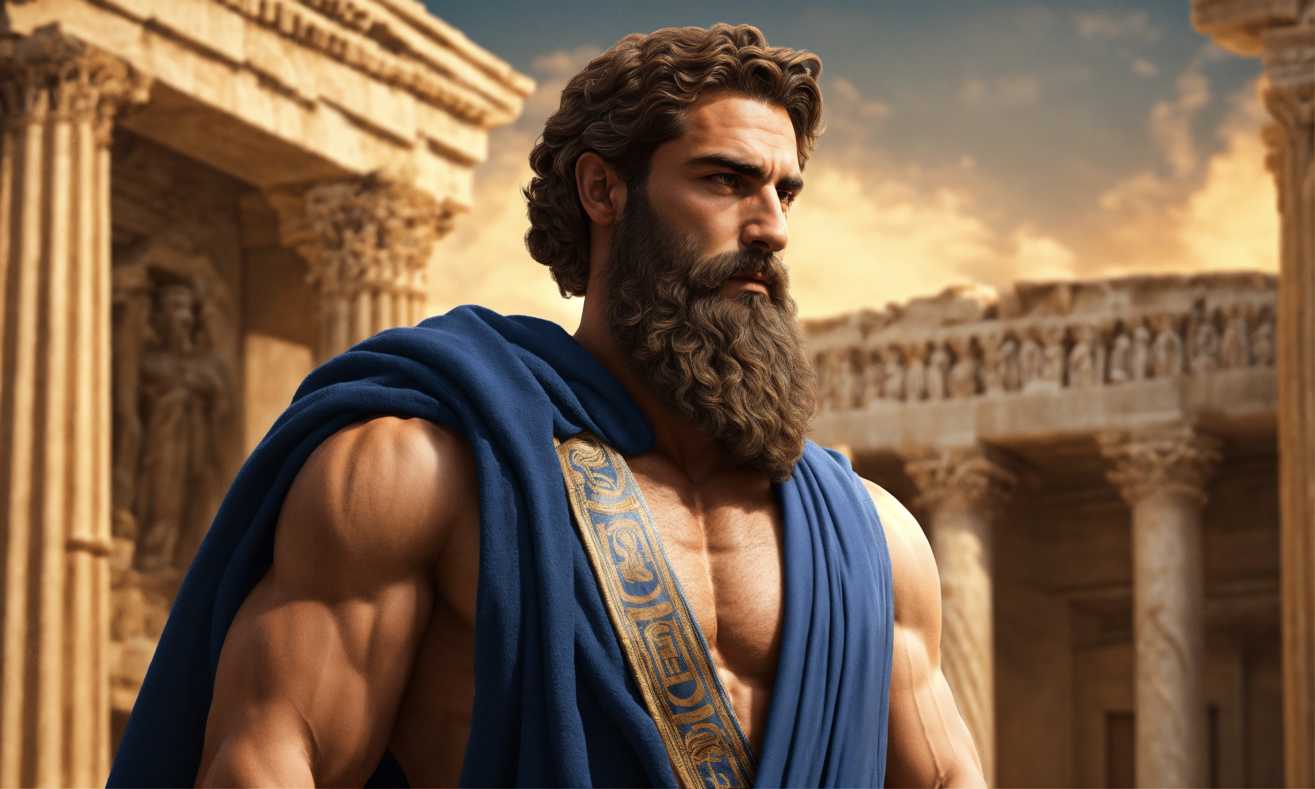 Lexica - Stoic man, dressed like a Greek, attractive, muscular, bearded ...