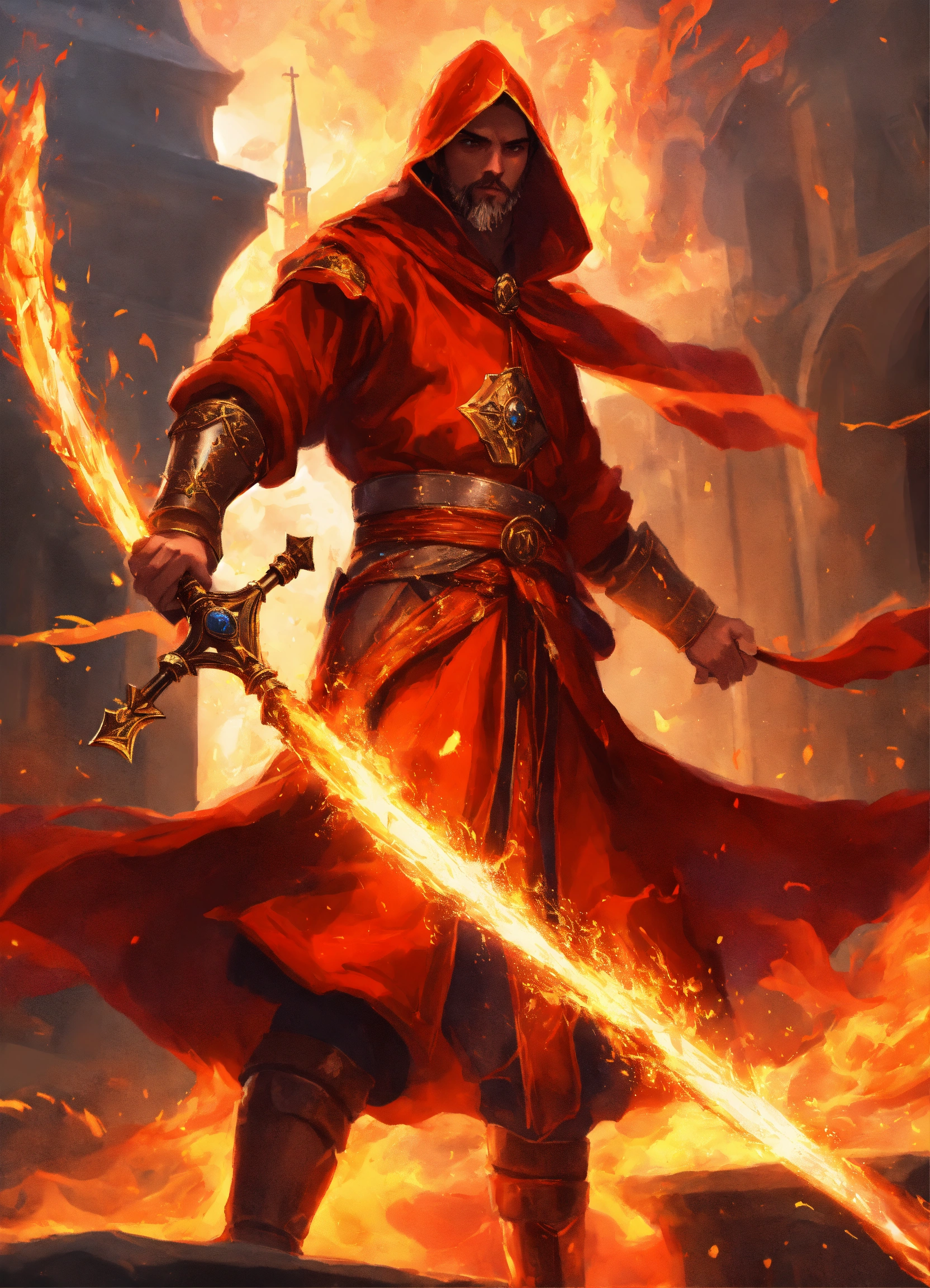 Lexica - Red robes sorcerer casting fire magic in an arc, flame ...