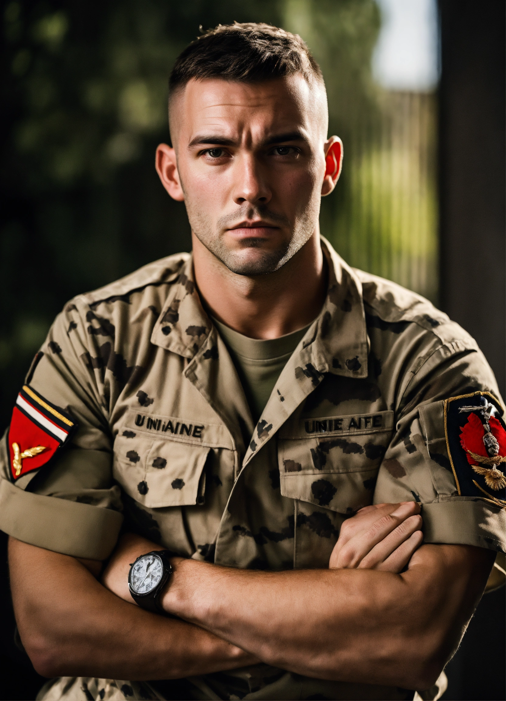 Lexica - Scared man US Marine, FRONT VIEW, casual clothes, arms crossed ...