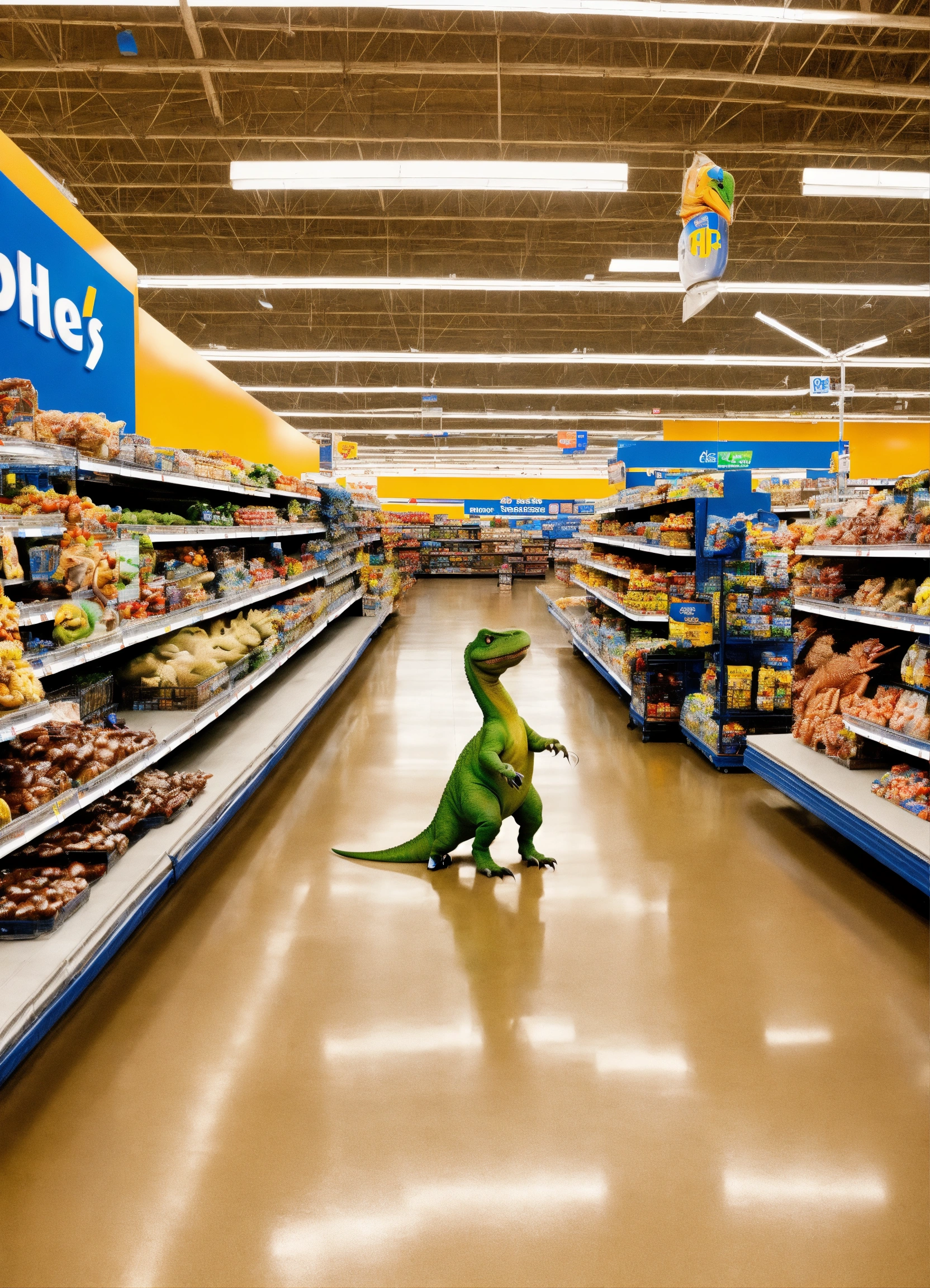 Lexica - Security camera footage of dinosaurs in Walmart