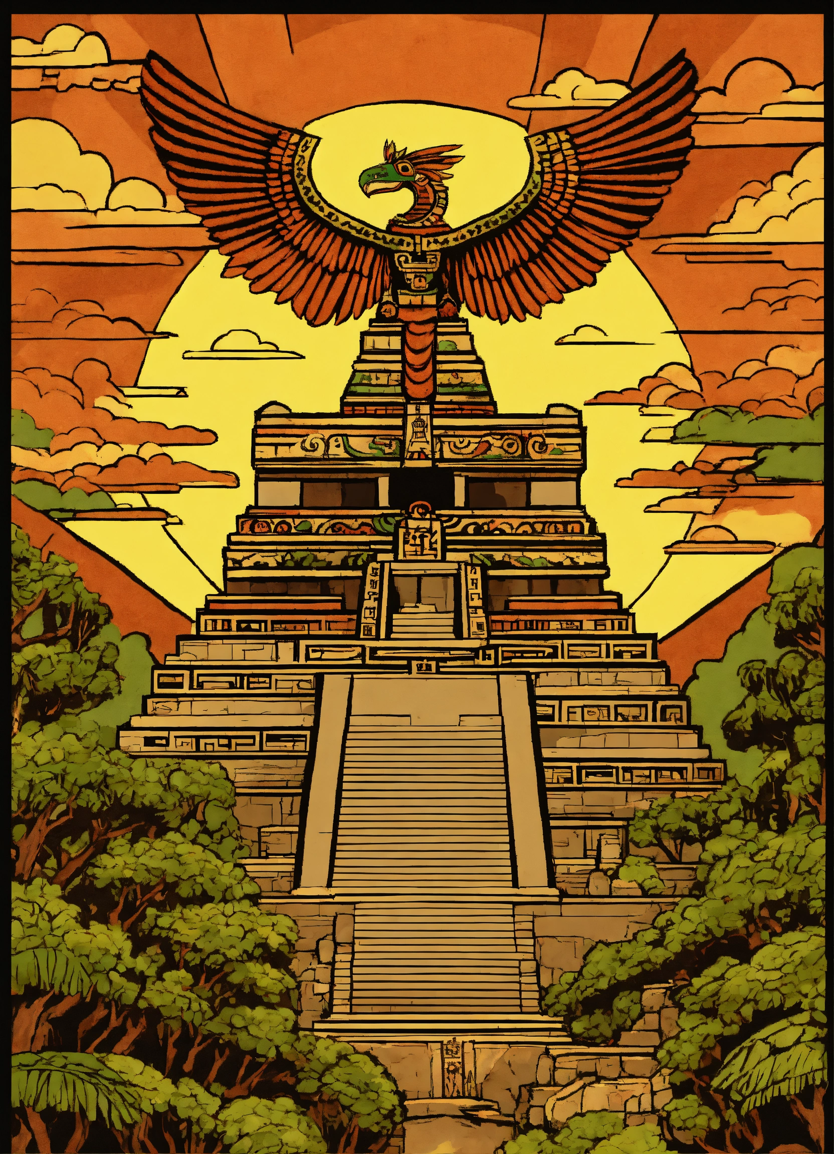Lexica - Aztec god Quetzalcoatl flying at the top of the pyramid ...